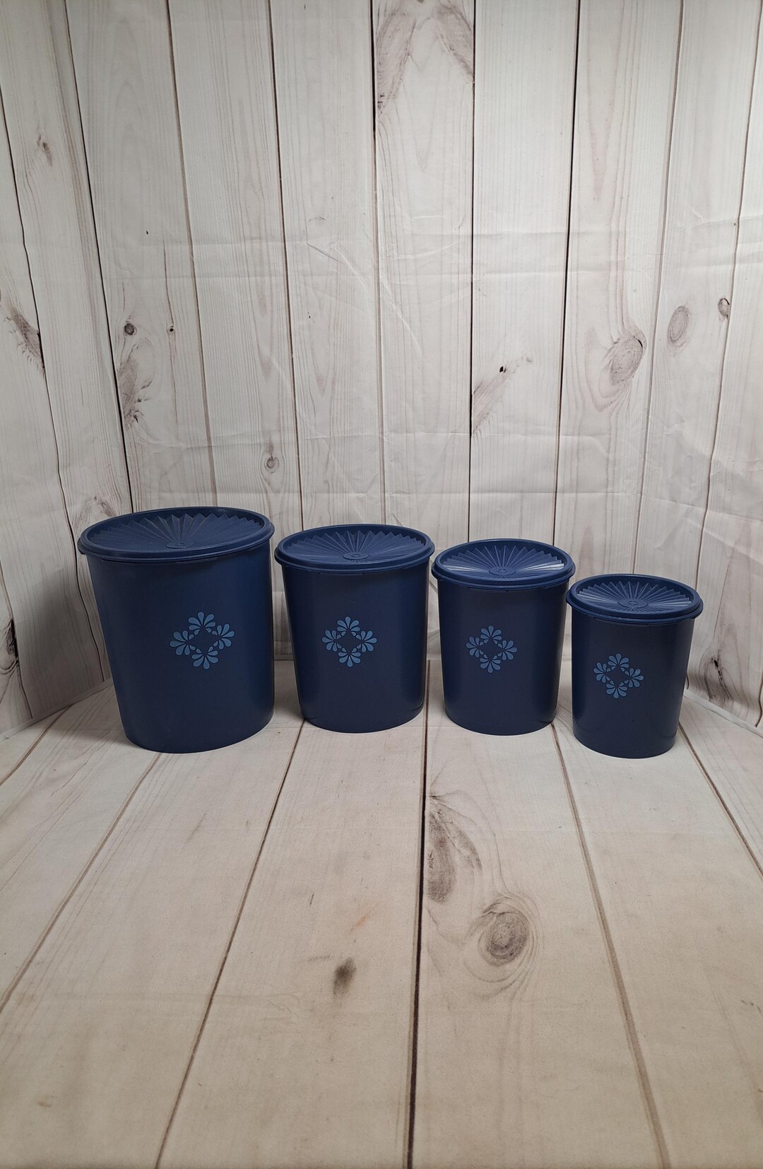 Blue Tupperware Canister Vintage Set of 4 Servalier Lids - Etsy