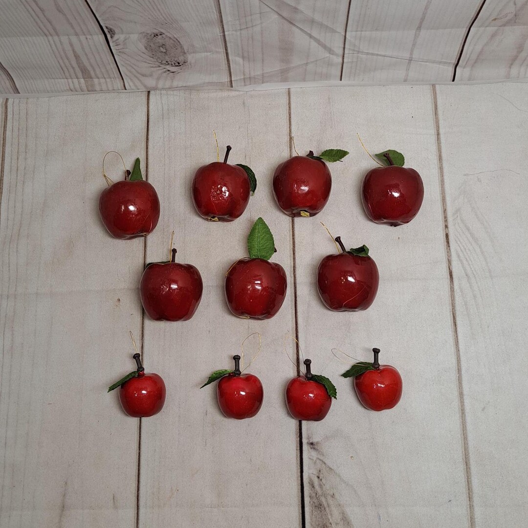 Lot of 11 Vintage Lacquer Red Apple Christmas Ornaments Wire Leaf ...