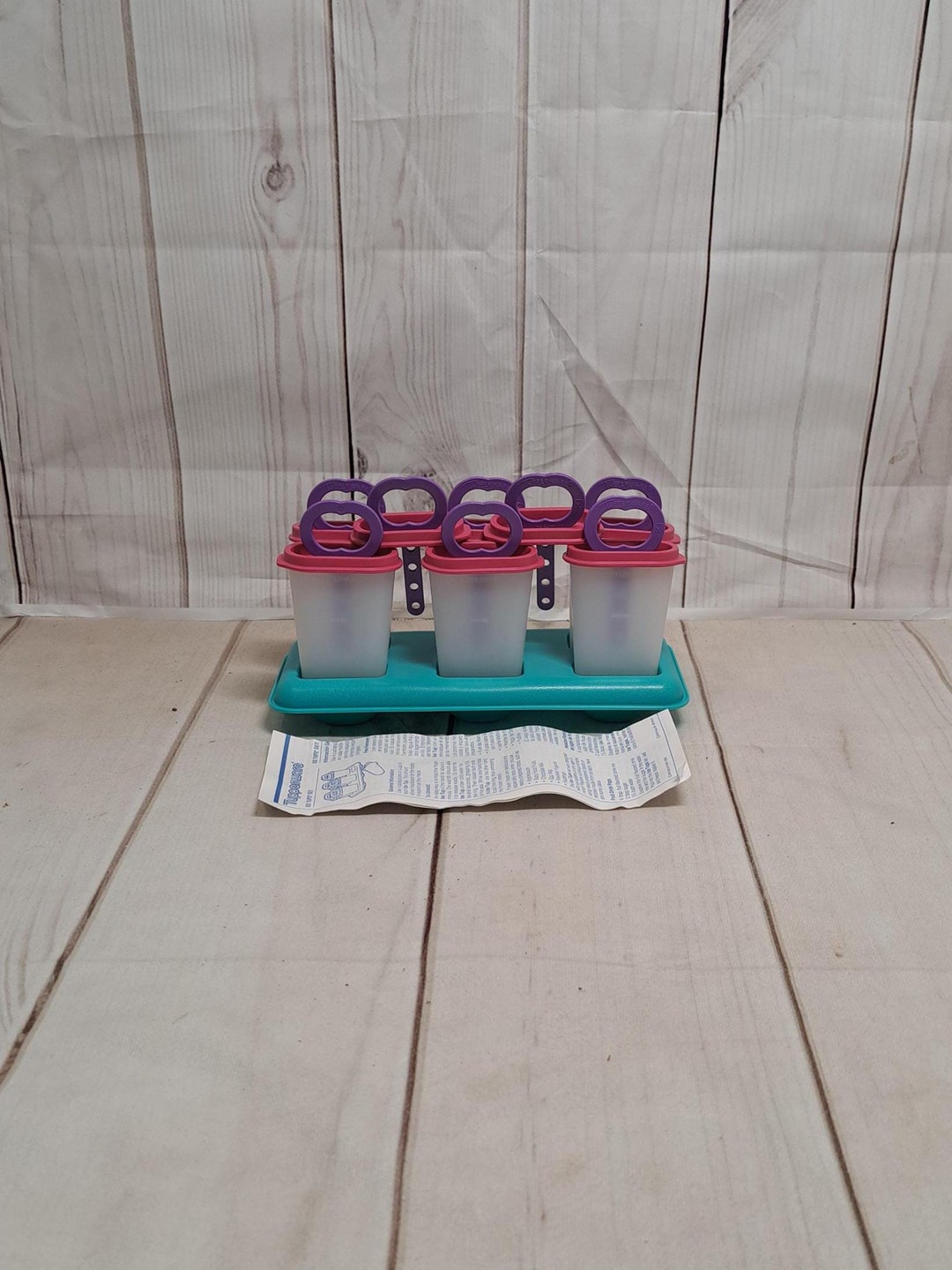 NOS Tupperware Popsicles Maker Mold Purple Pink Aqua Set (6) & Tray 345 ...