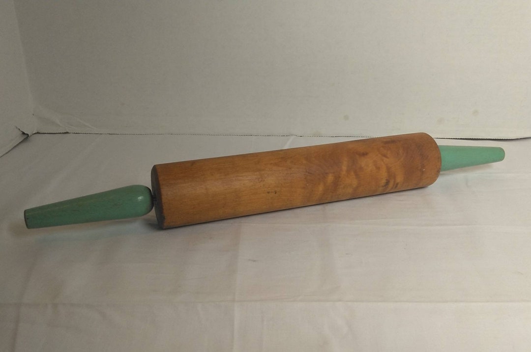 Vintage Wooden Green Handle Rolling Pin Farmhouse Country Decor - Etsy