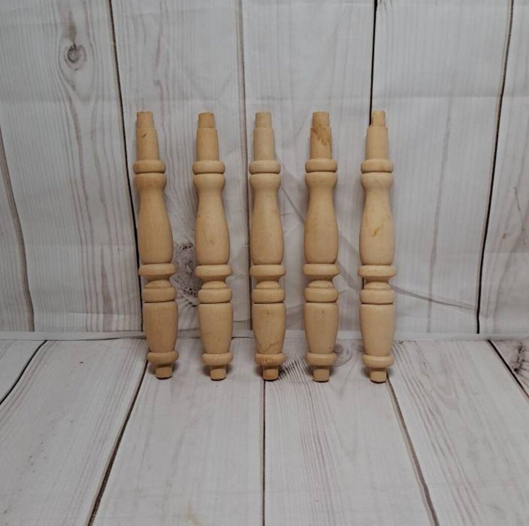 Set of 5 Unfinished Raw Wood Spindles | Wood Turnings - Etsy