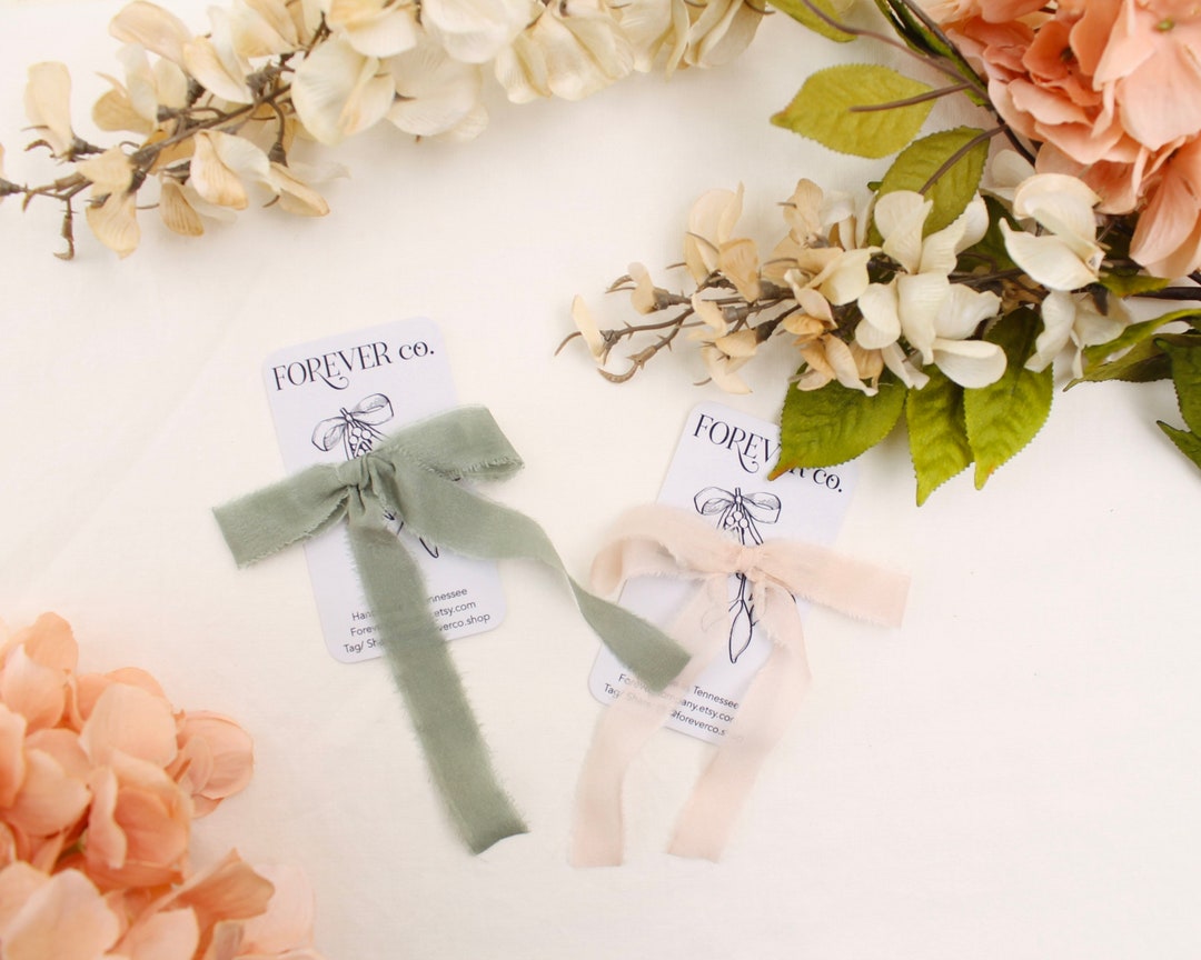 Hair Bow Vintage Silk Chiffon Bow/ Raw-edge Hairbow/ Ballet Pink/ Sage ...