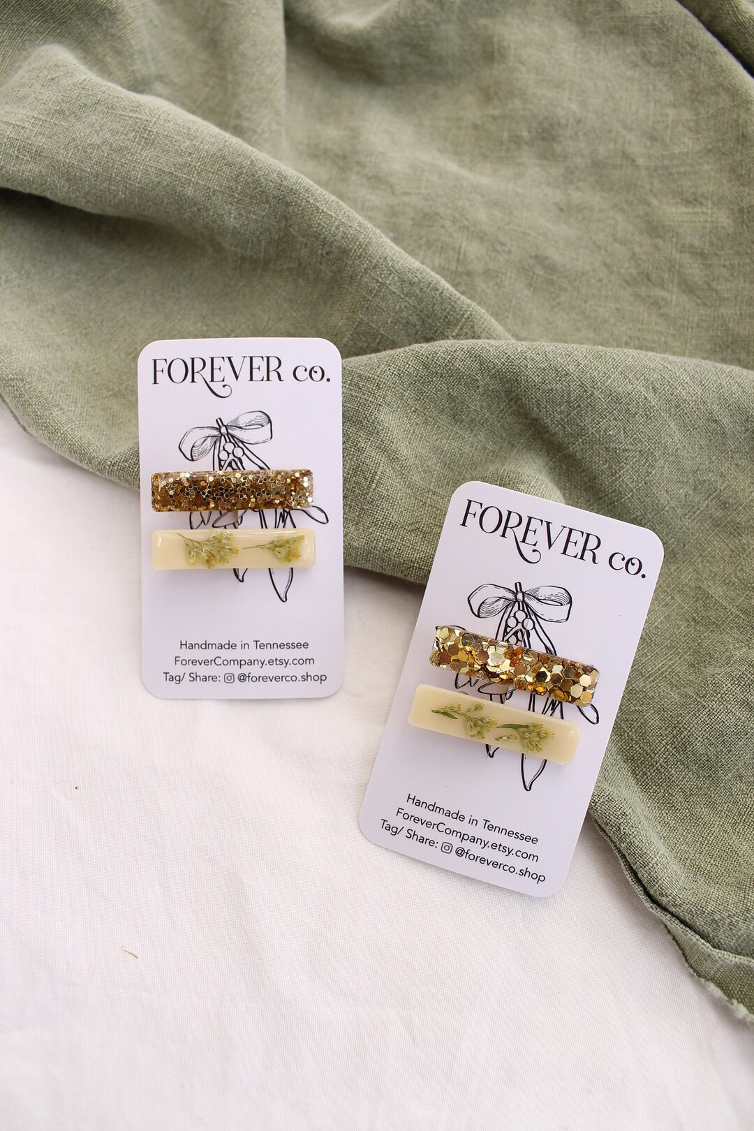 Floral Hair Clip Sets/ Dried Flower Gold Flake Resin Alligator Clips ...