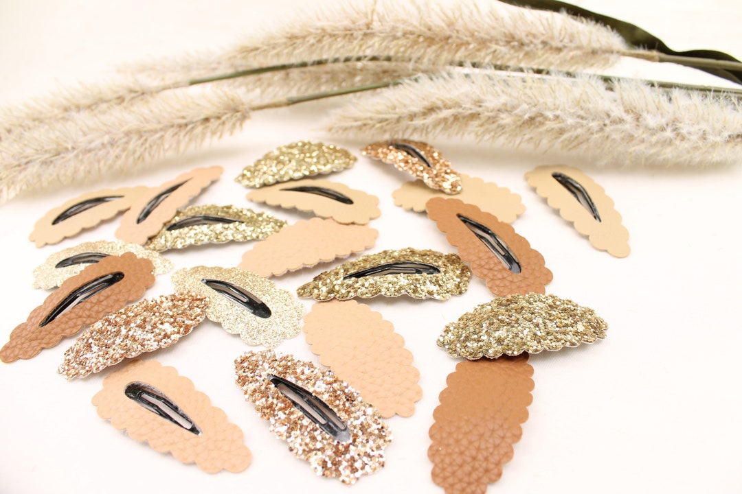 Snappy Clips/ Gold Glitter/ Brown Pleather Alligator Clips/ Fancy ...