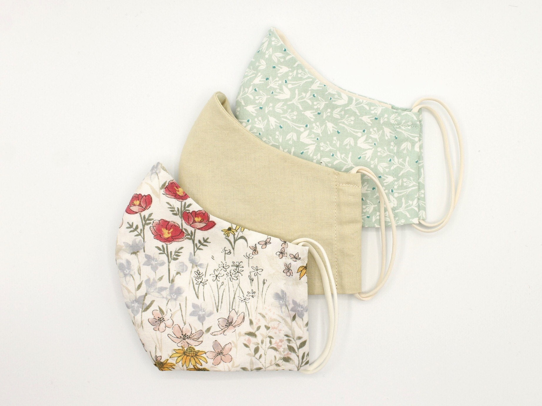 Wildflowers Sage Floral Putty Mask Set Of 3 Etsy Uk