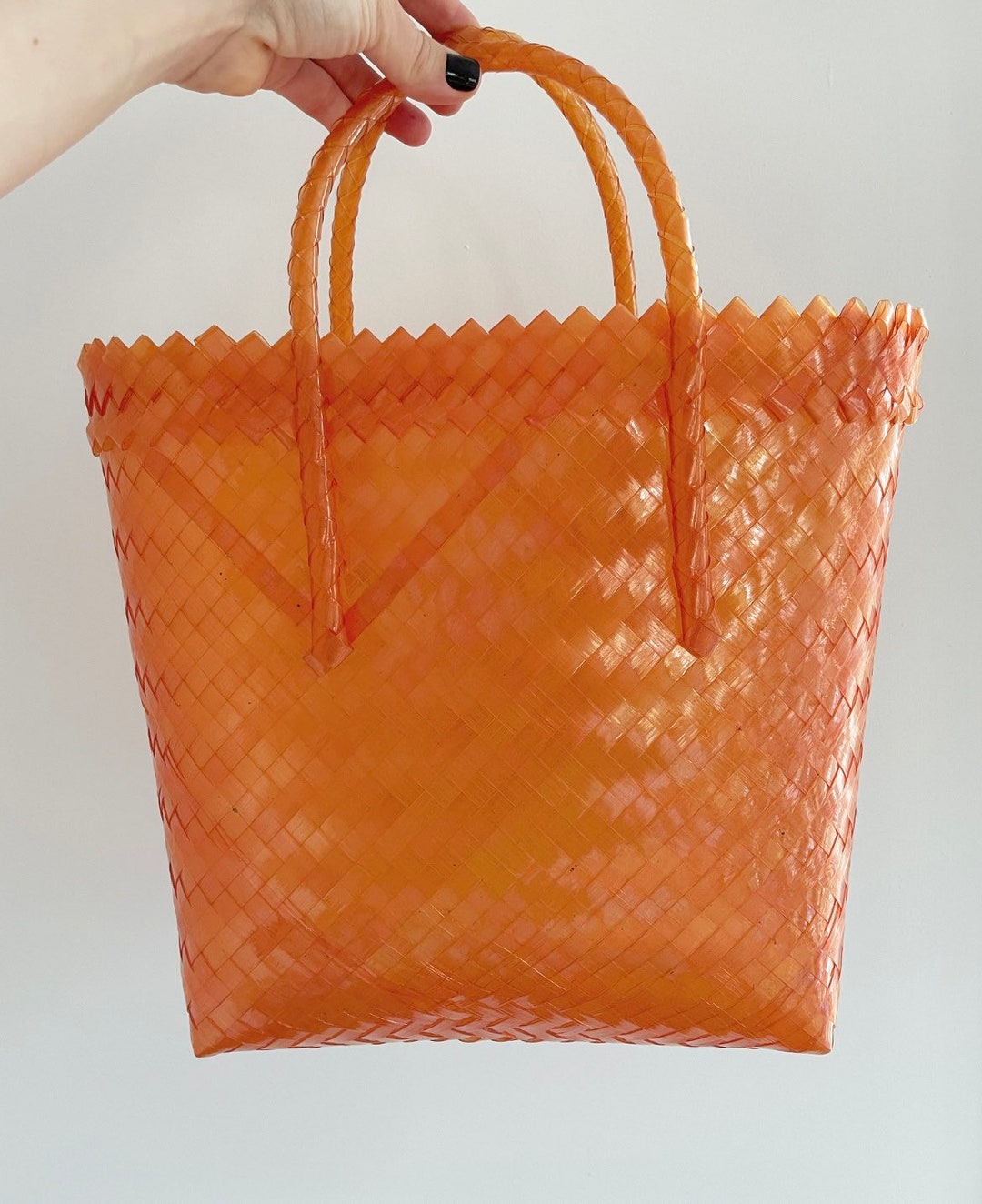 Vintage Woven Plastic Beach Bag / Tote - Etsy