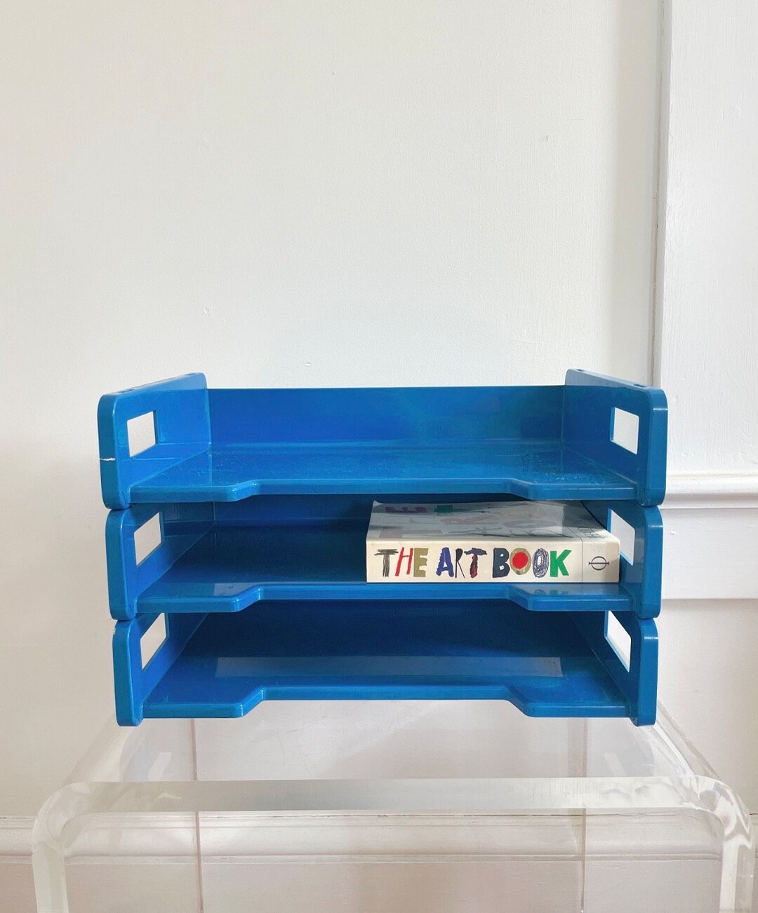 Vintage Blue Stacking Desk Organizer Bins - Etsy