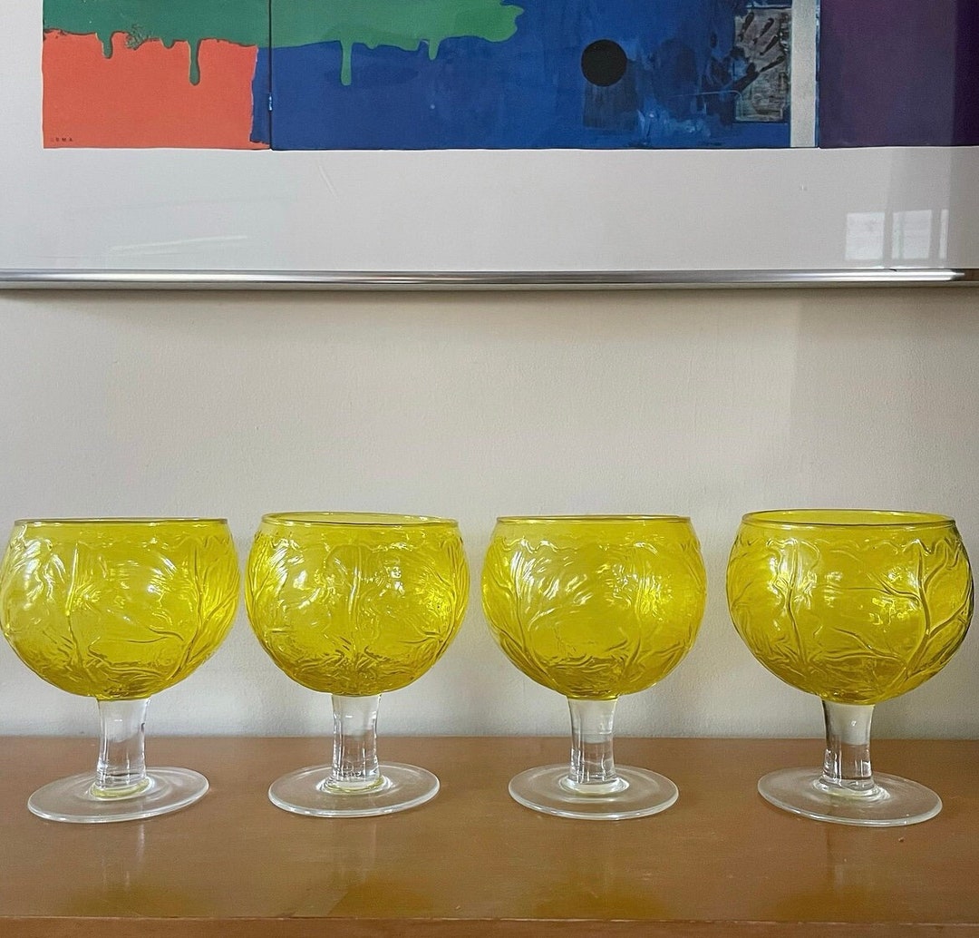 Vintage Secla Sigma Taste Setter Yellow Cabbage Leaf Glasses - Set of 4 ...