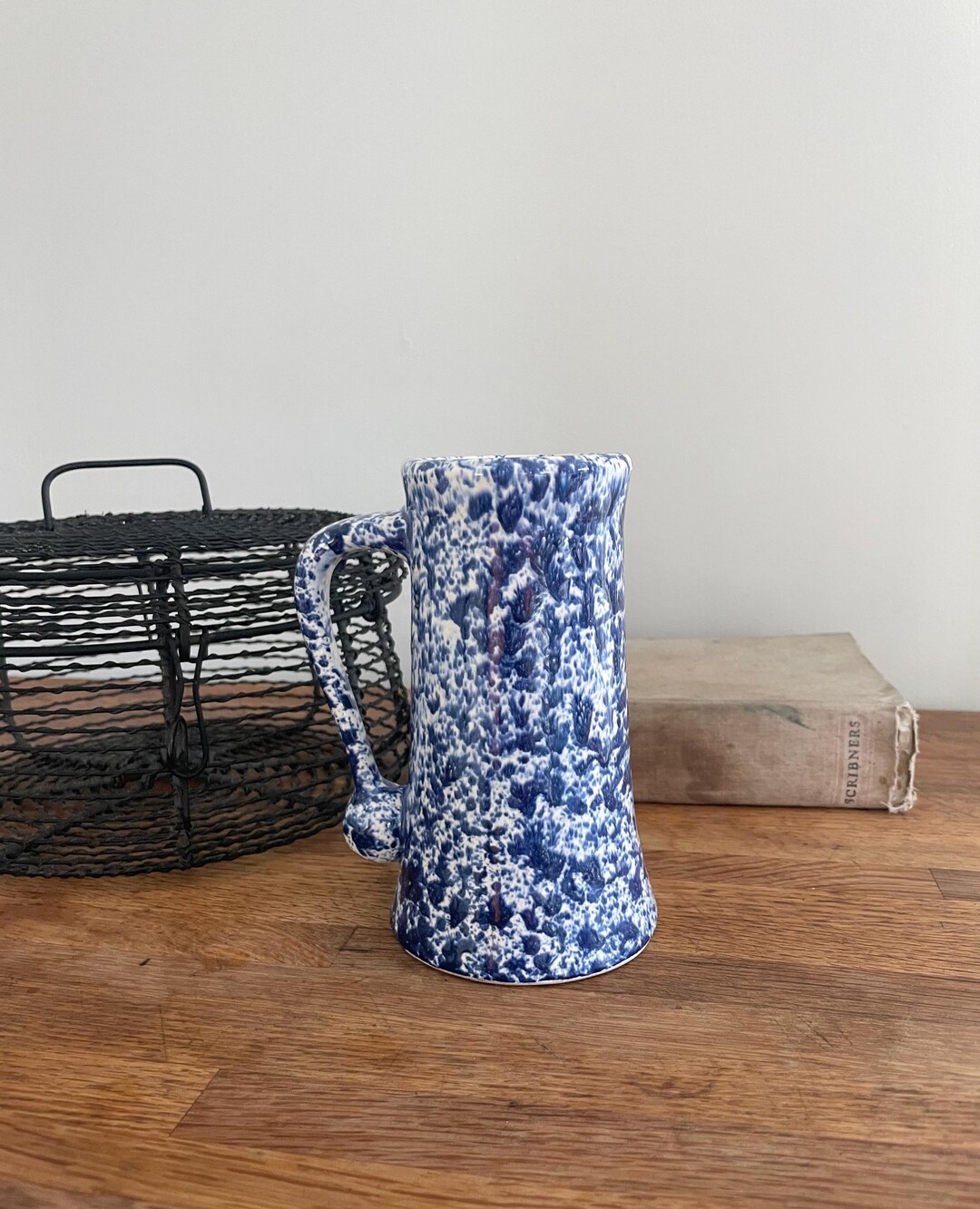 Vintage Blue Speckle Ware Pitcher Style Vase - Etsy