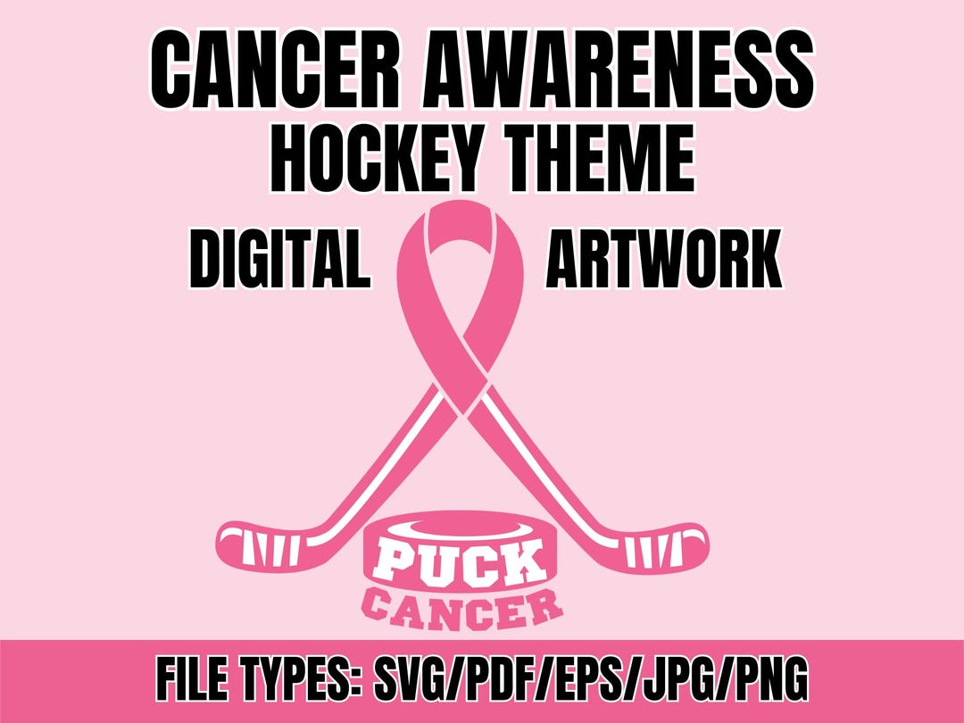 PUCK CANCER Hockey Theme Breast Cancer Awareness Pink Ribbon Digital ...
