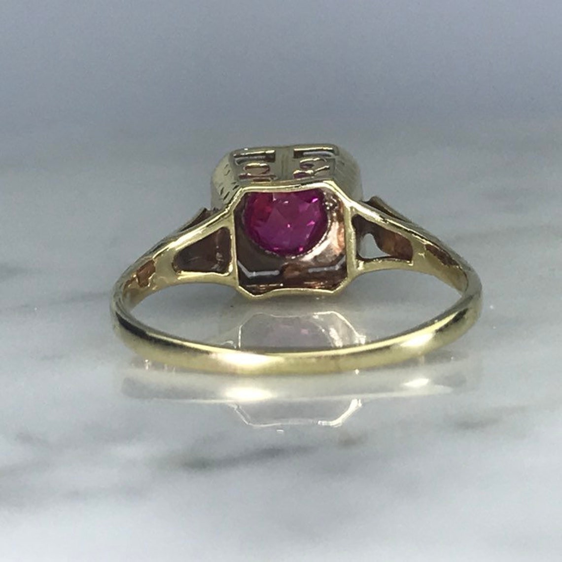 Antique Art Deco Ruby Ring in a 14K Yellow Gold Setting. | Etsy
