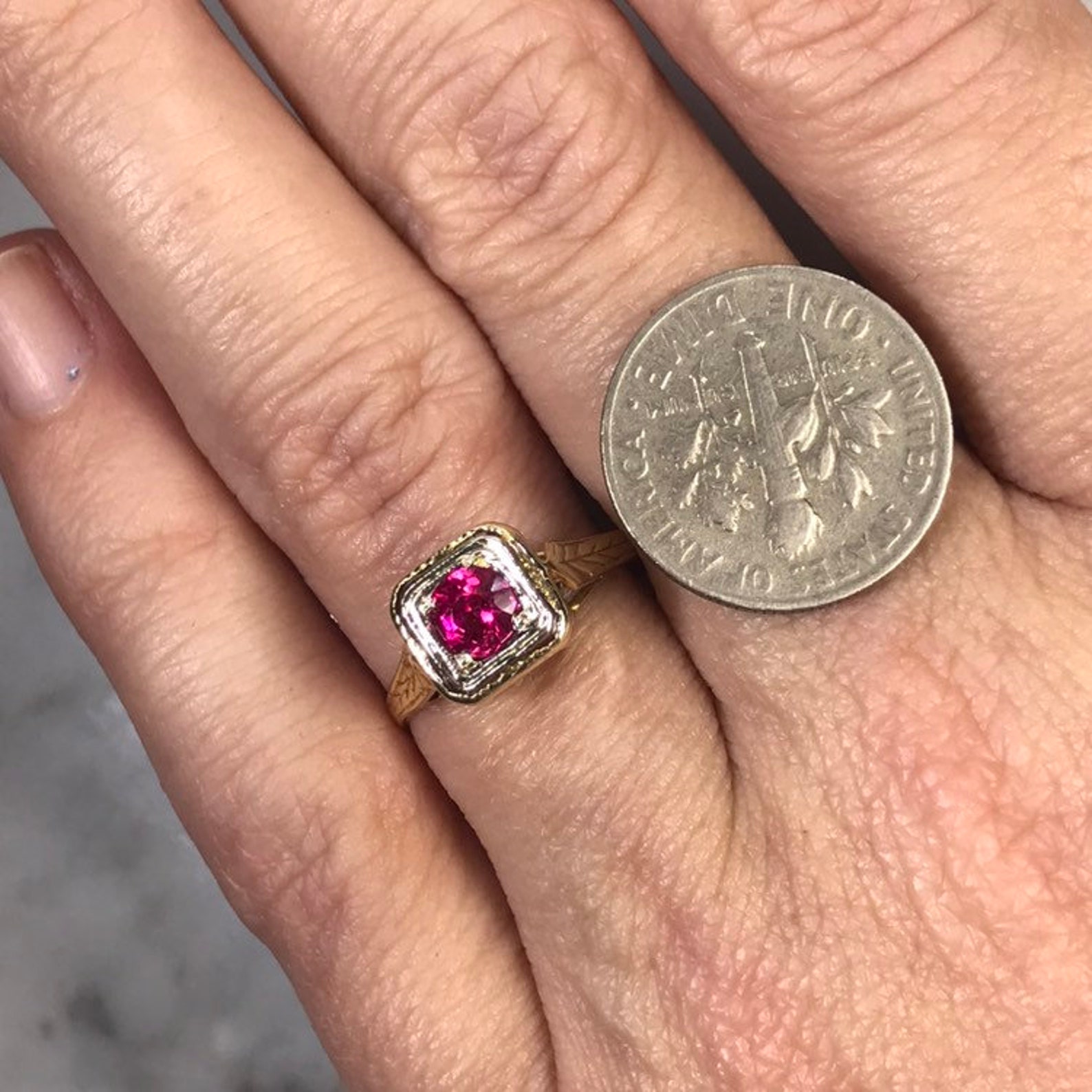 Antique Art Deco Ruby Ring in a 14K Yellow Gold Setting. | Etsy