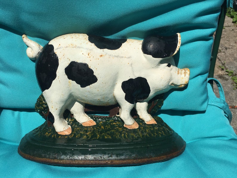 Vintage BIG Cast Iron Pig Door Stop Gloucestershire Old Spot - Etsy