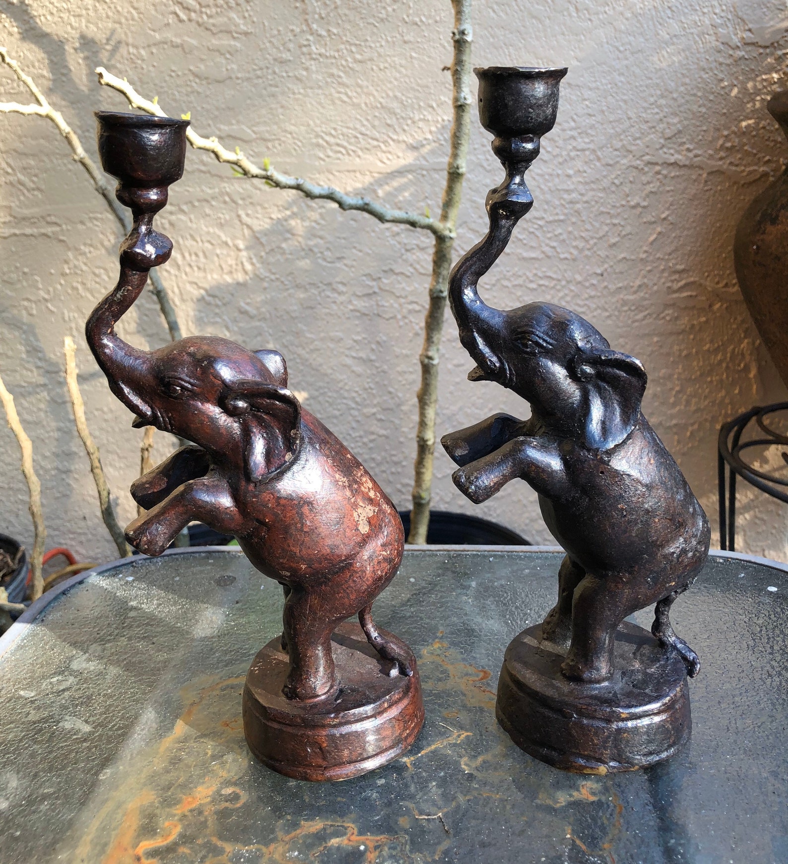 Antique Bronze Elephant Candlestick Holders Standing Trunks up - Etsy