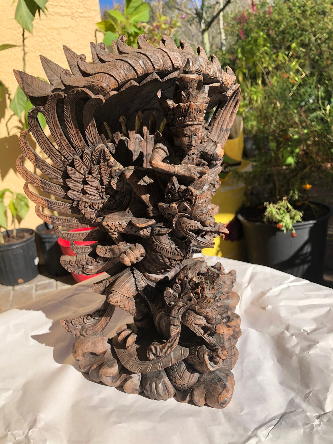 Lord VISHNU Riding Garuda Carved Wooden Sculpture Indonesian Balinese ...