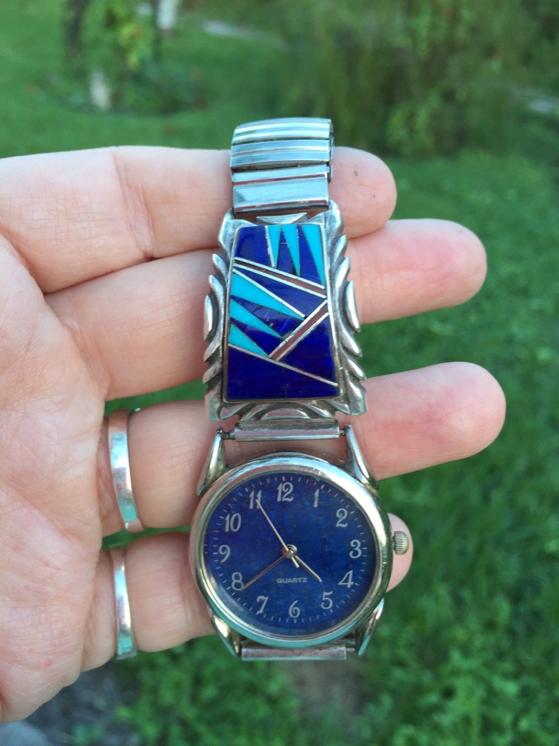 Vintage Native American Sterling Silver Watch With Inlaid Lapis ...