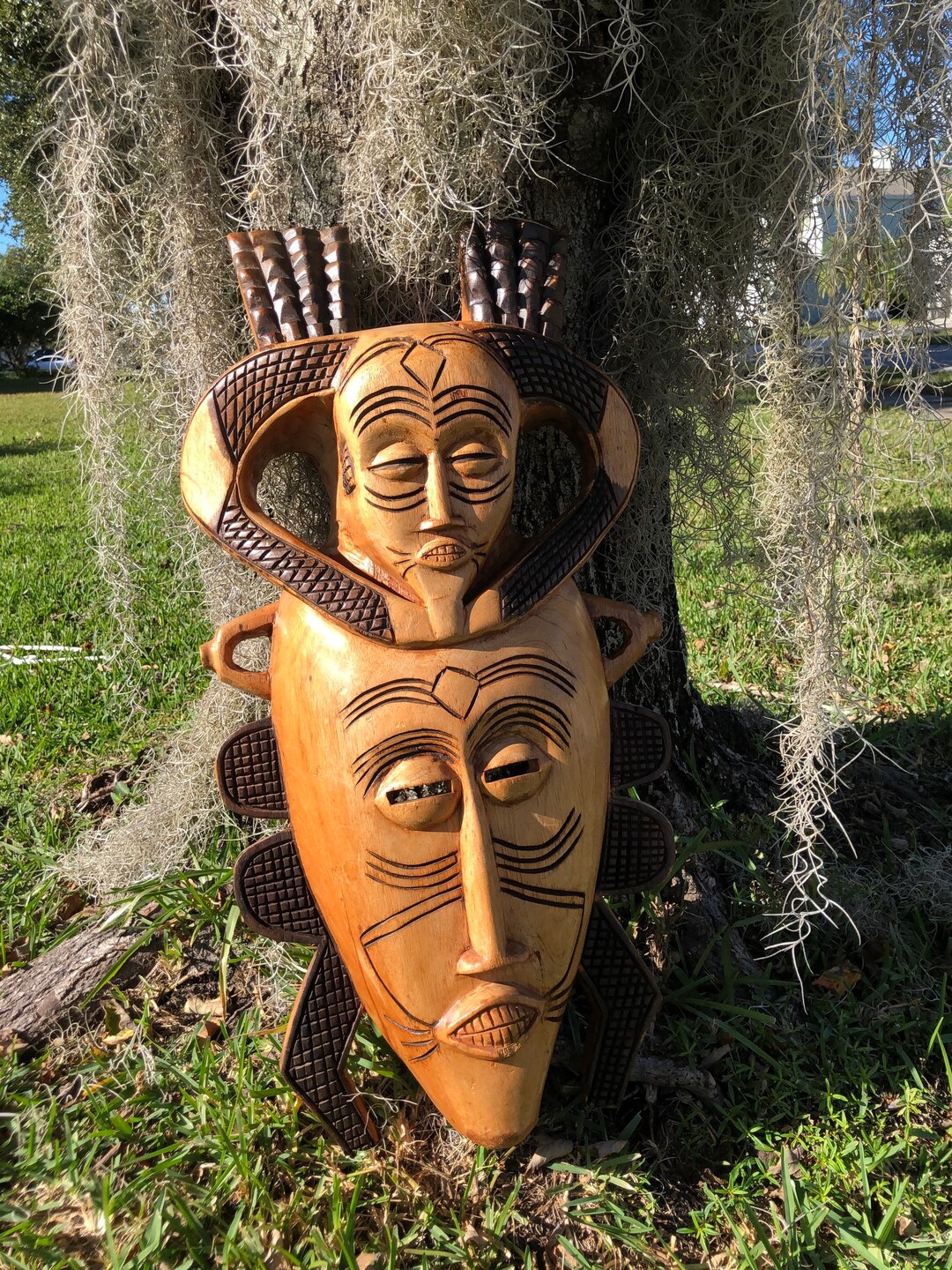 African Hand Carved Wooden Tribal Mask Senufo Kpelie Mask Large African ...