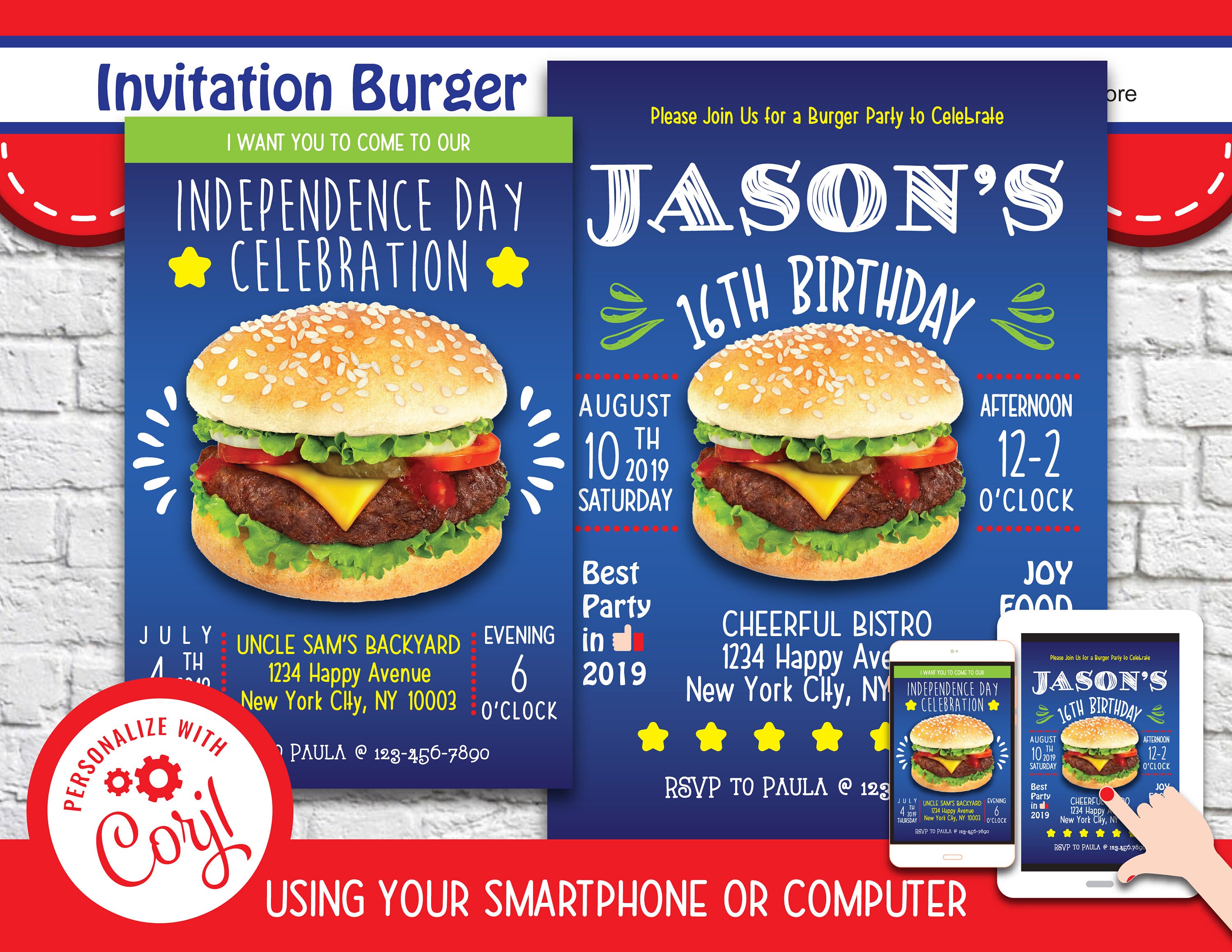 Paper Paper & Party Supplies Burger Invitation Editable Template ...