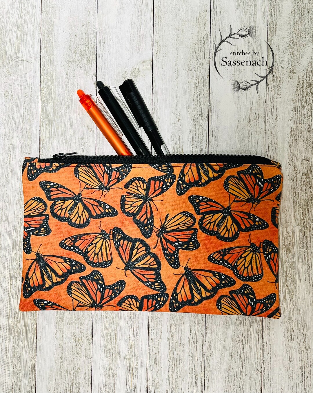 Monarch Butterfly Handmade Pouch Bag, Pencil Pouch, Organizer, Zipper ...
