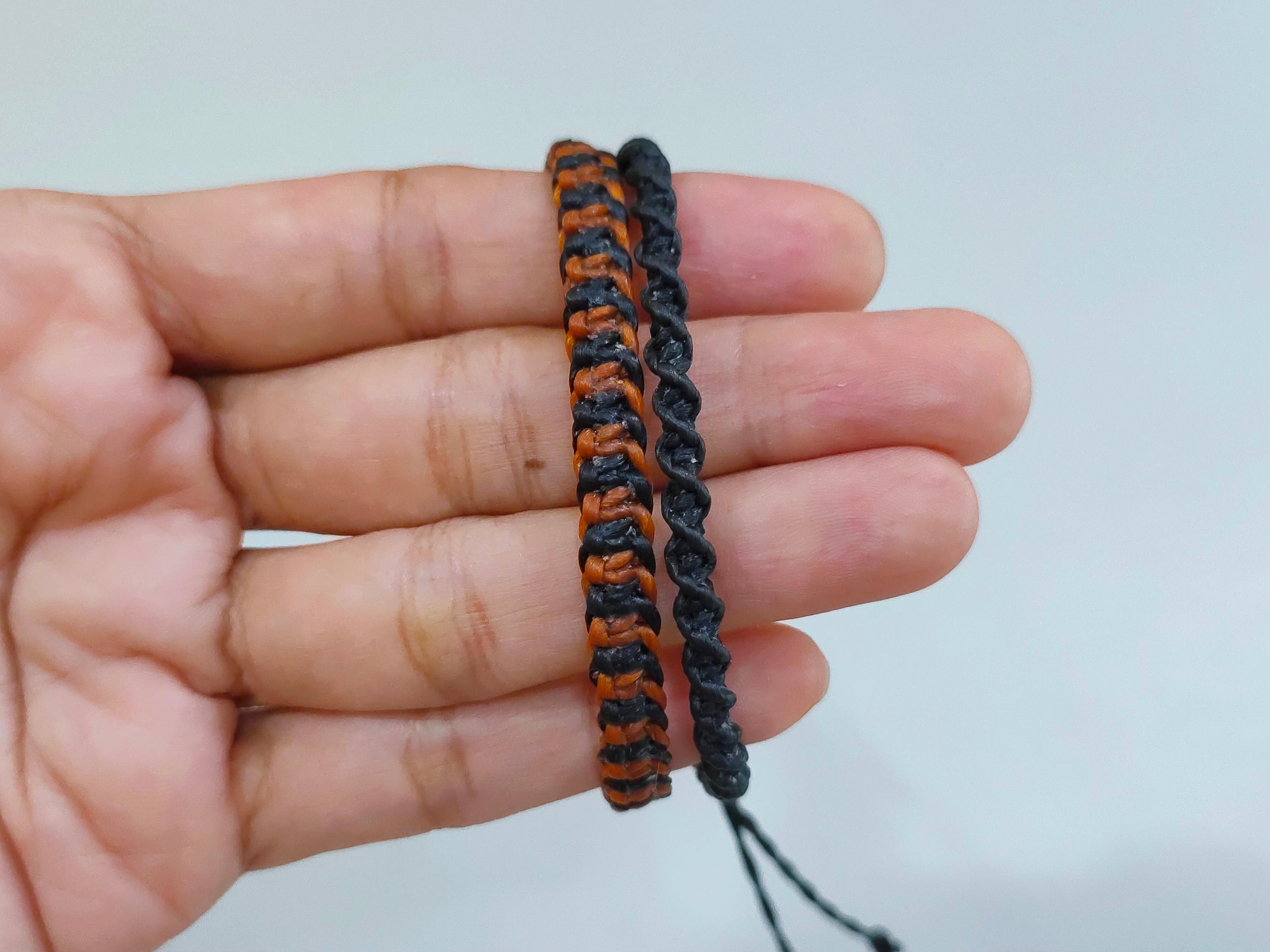 Set of 2 Black & Rust Brown Friendship Macrame Unisex Bracelet, Knotted ...