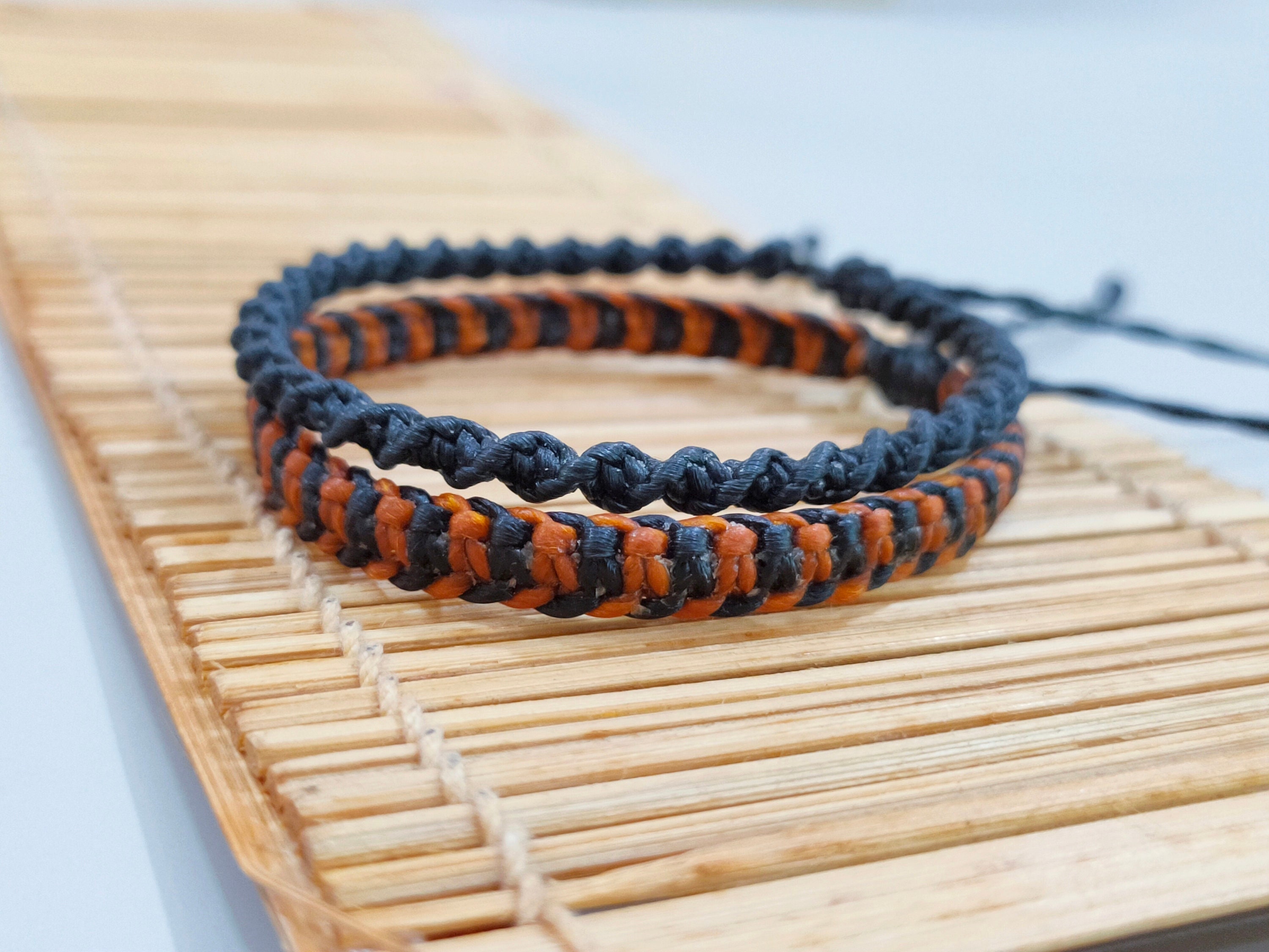 Set of 2 Black & Rust Brown Friendship Macrame Unisex Bracelet, Knotted ...