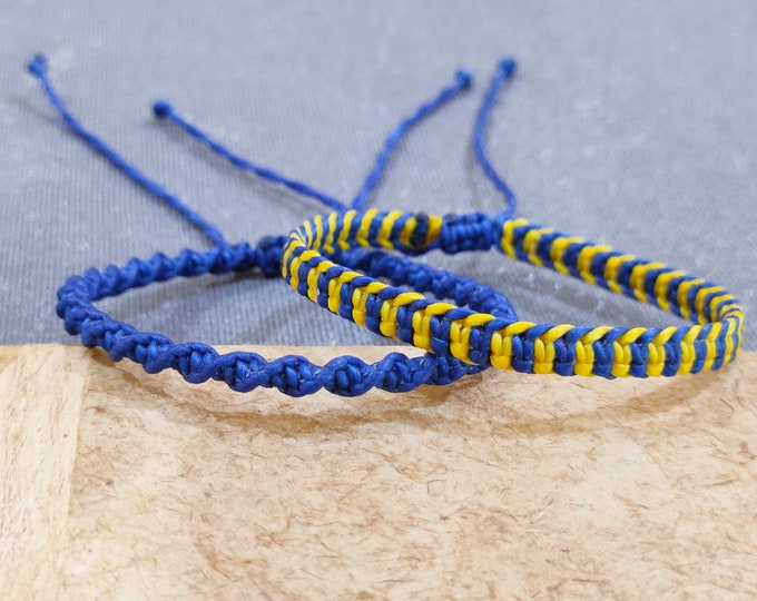 Set of 2 Navy Blue and Yellow Friendship Macrame Bracelet, Braided ...