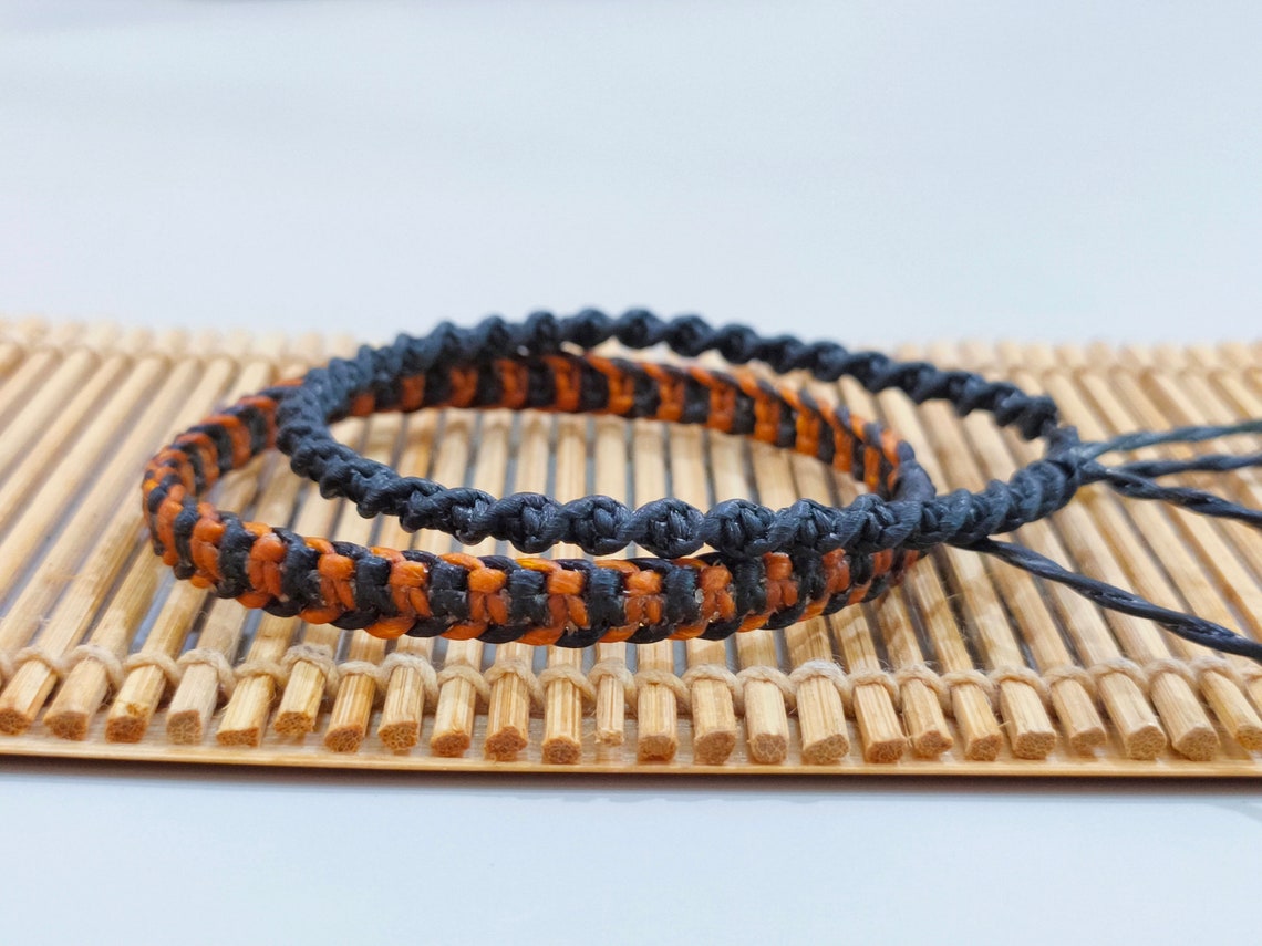 Set of 2 Black & Rust Brown Friendship Macrame Unisex Bracelet, Knotted ...