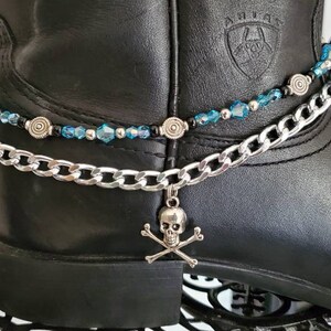 Skull and Crossbones Double Strand Boot Bling Anklet Bracelet Chain ...