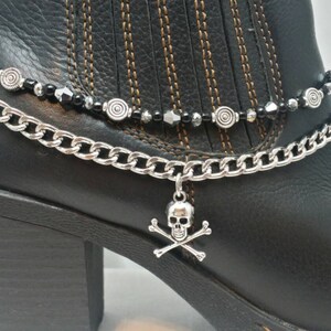 Skull and Crossbones Double Strand Boot Bling Anklet Bracelet Chain ...