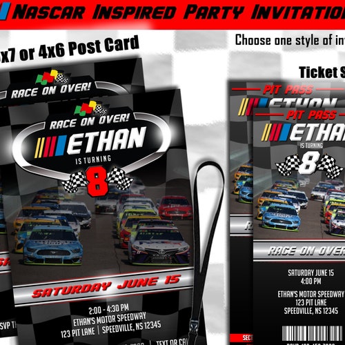 Nascar Ticket Party Invitation Ticket Style Pit Pass - Etsy Canada