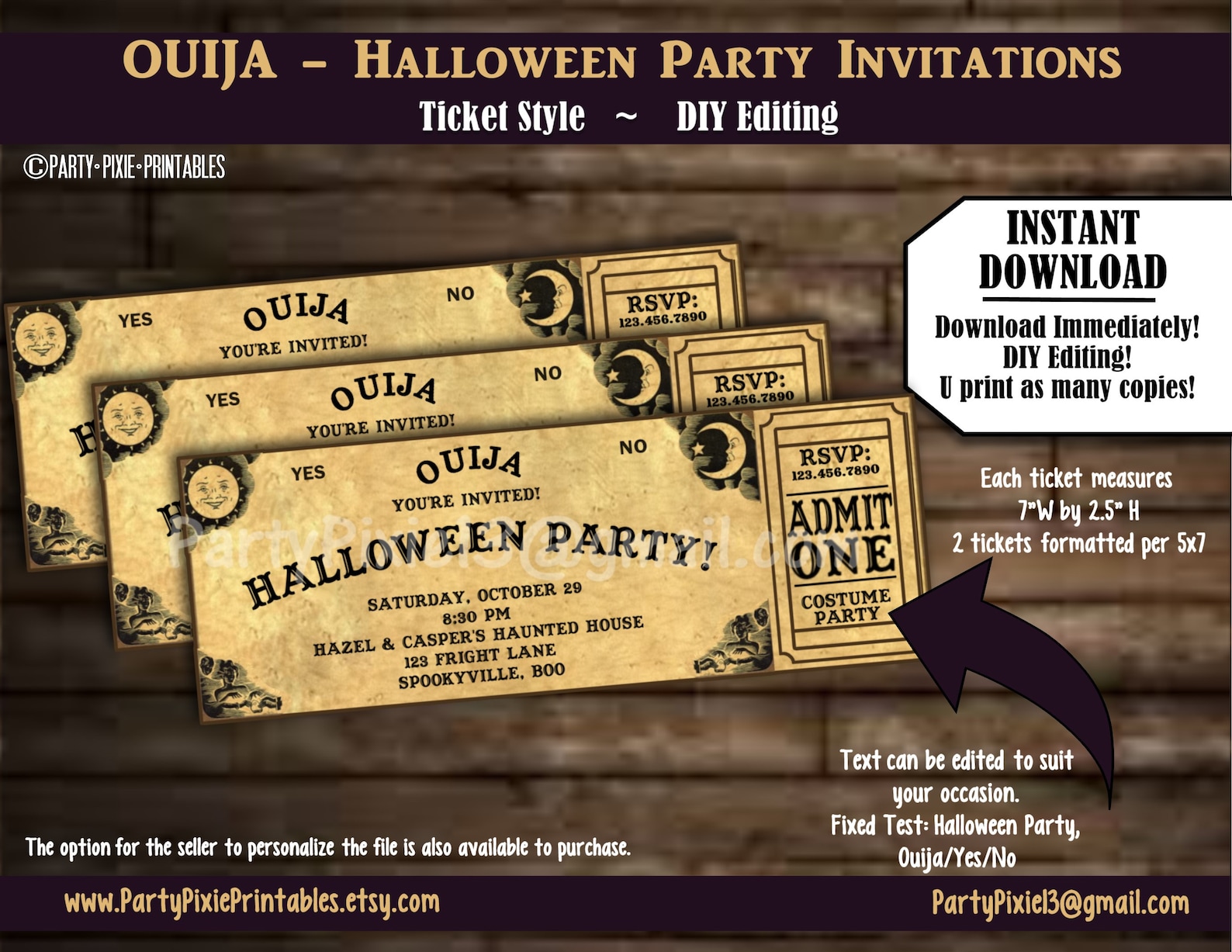 INSTANT DOWNLOAD Ouija Board Halloween Costume Party Ticket Invitations ...