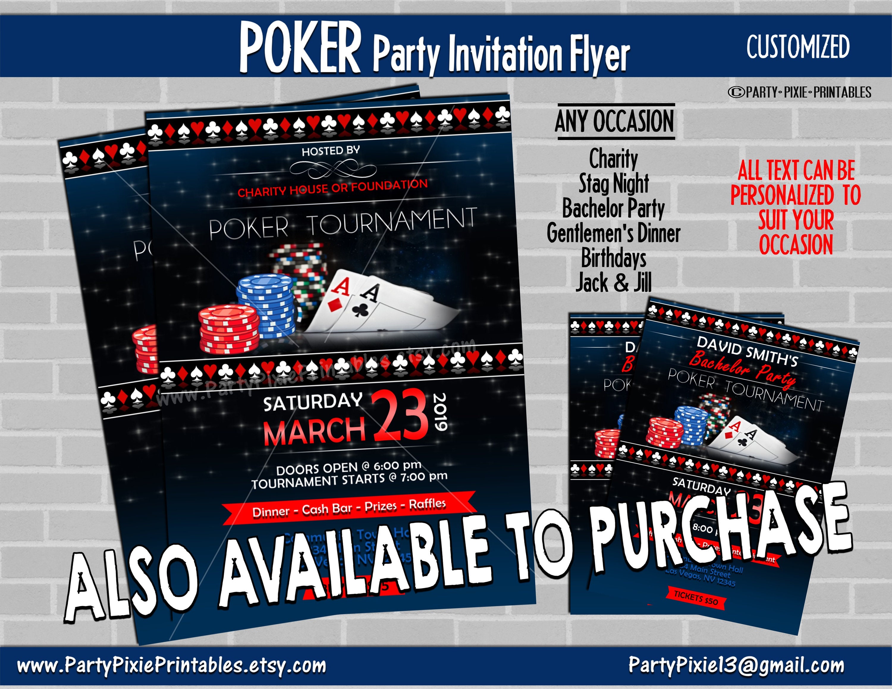 Poker Tournamant Ticket Party Invitations - Charity, Stag, Bachelor ...