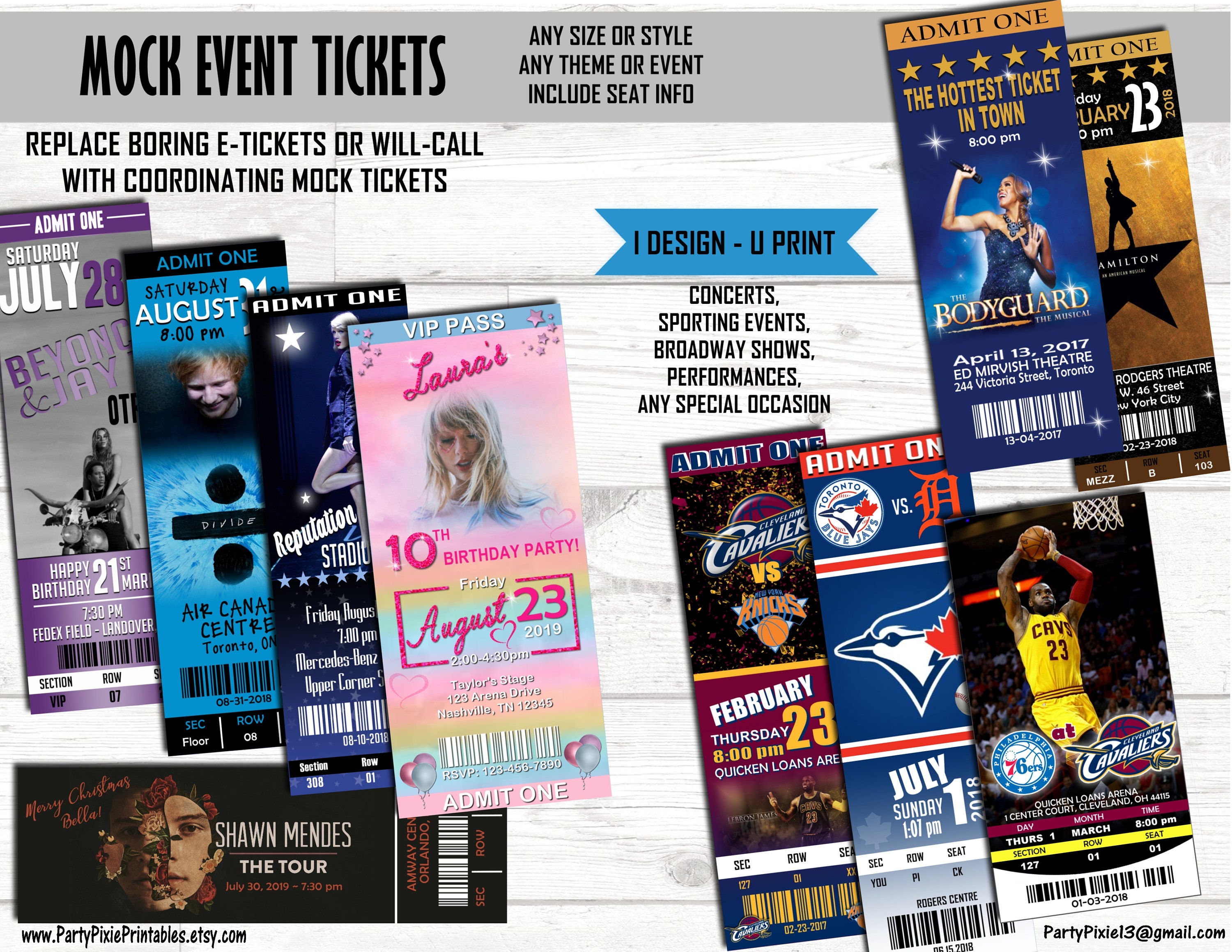 Custom Designed EVENT TICKETS Mock up Concert Sports | Etsy