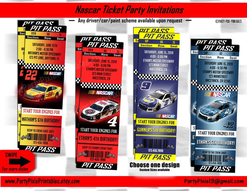 Nascar Ticket Party Invitation Ticket Style Pit Pass | Etsy