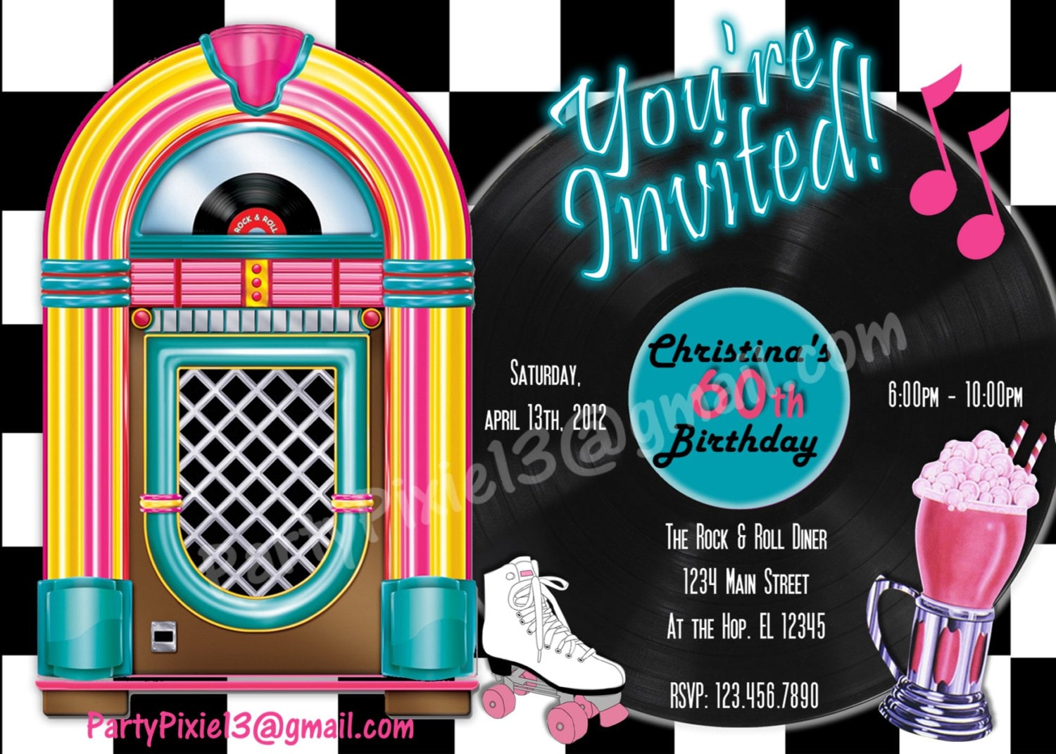 Rock and Roll Retro 50's Party Package and Invitation. - Etsy
