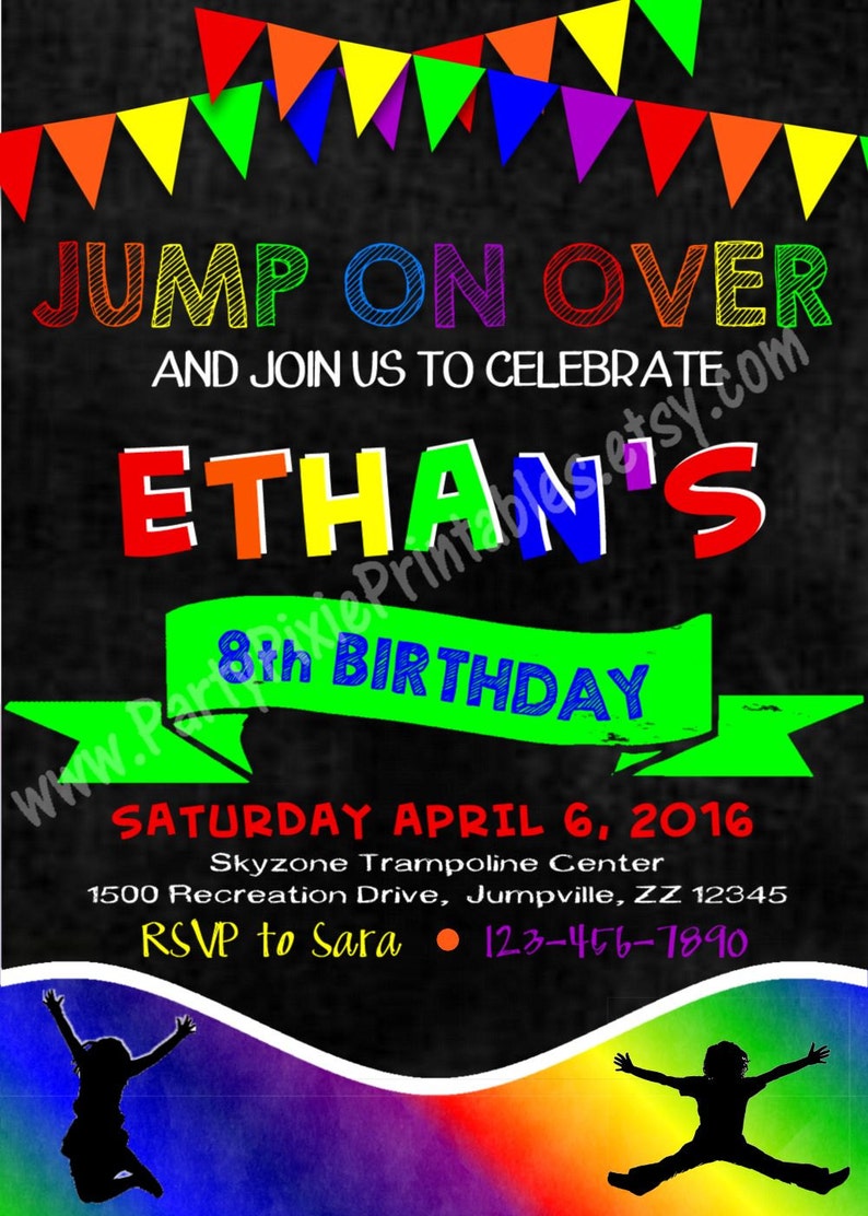 TRAMPOLINE Sky Zone Jump Party Invitations Personalized and - Etsy