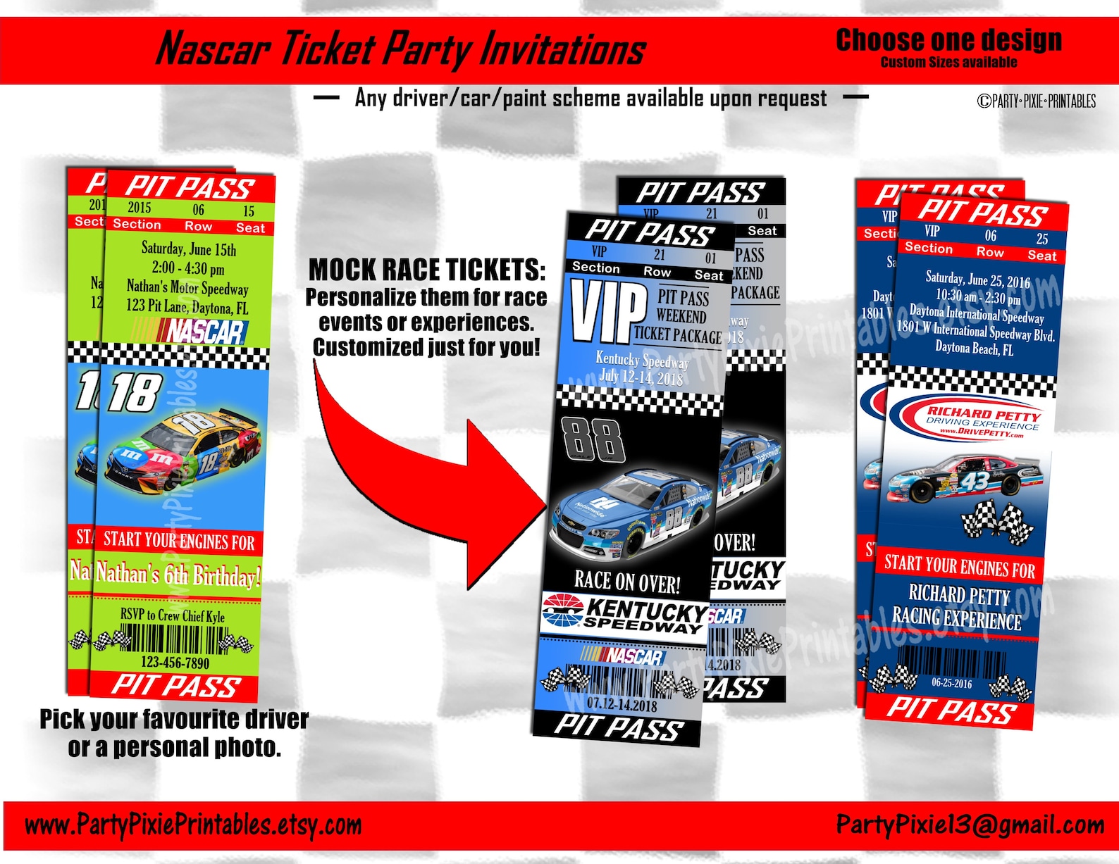 Nascar Ticket Party Invitation Ticket Style Pit Pass - Etsy
