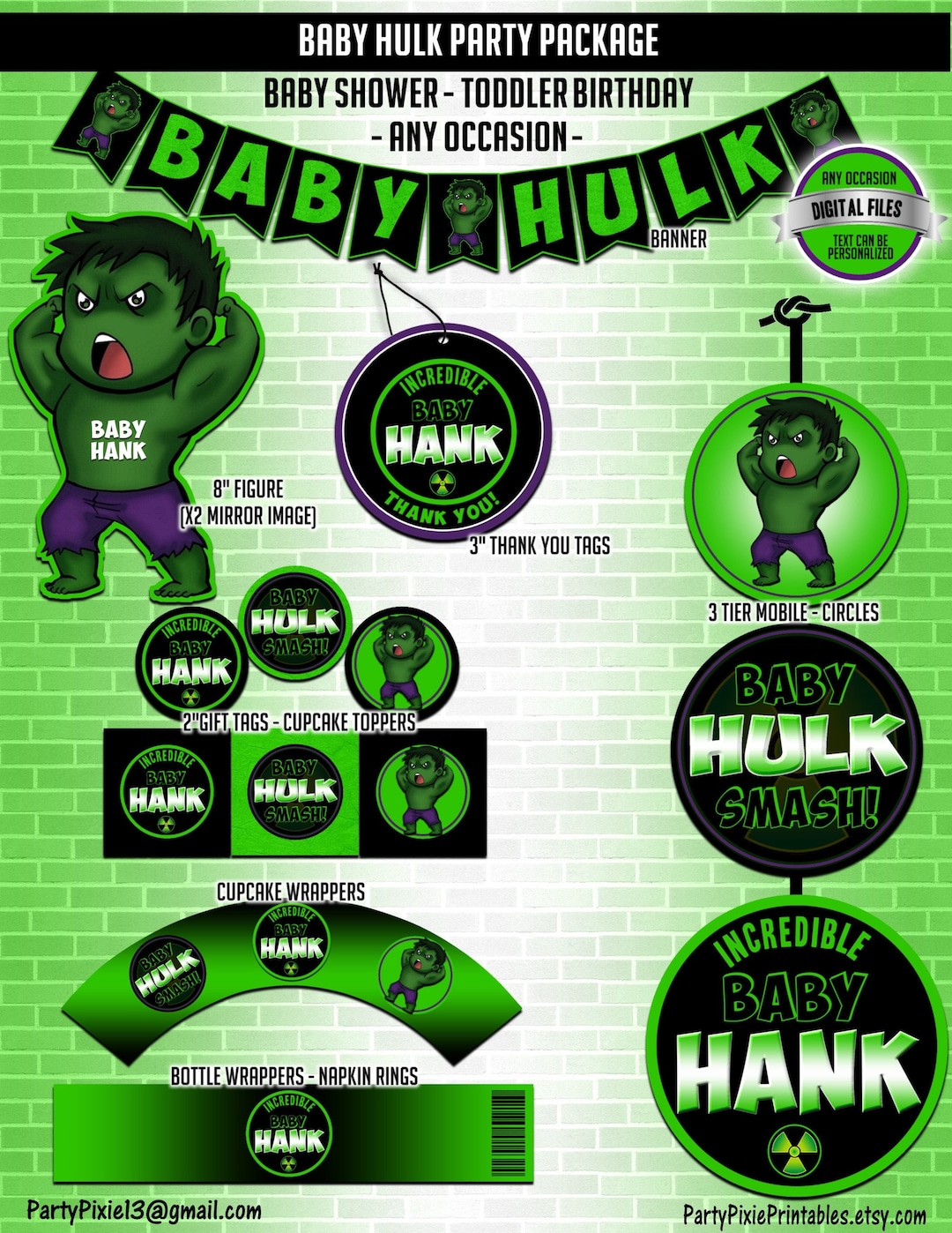 Incredible Baby Hulk Party Package - Baby Shower Toddler Birthday Any ...