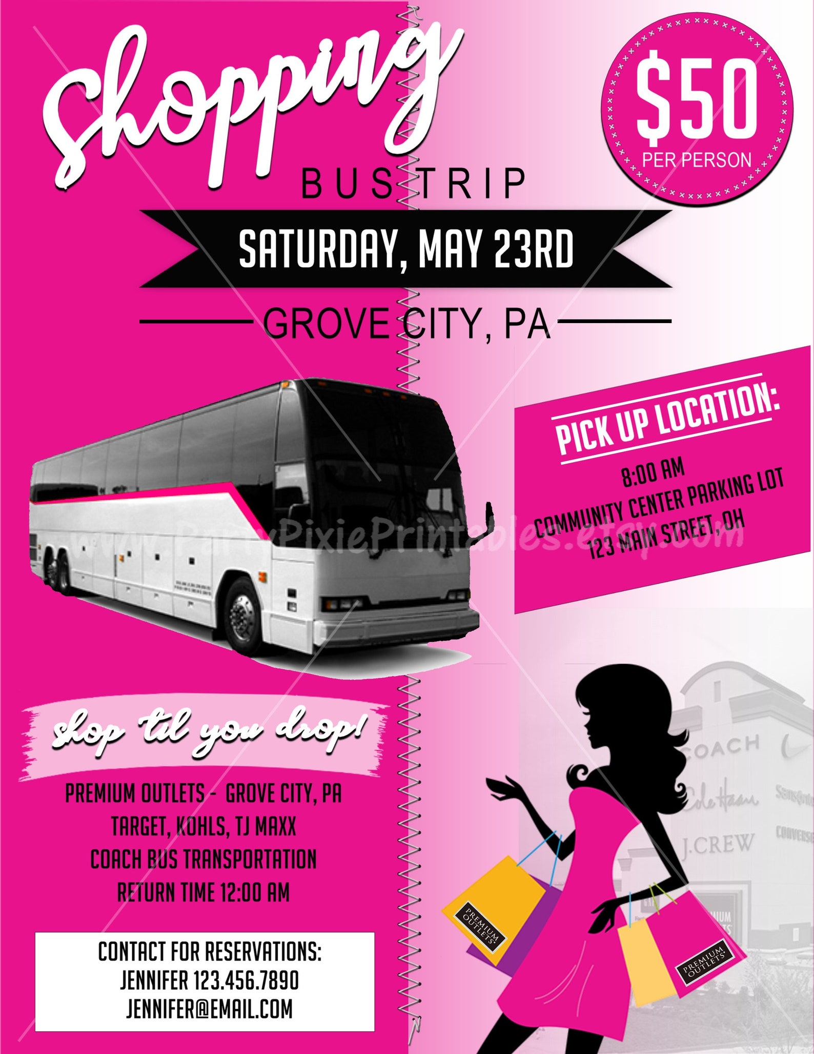Shopping Bus Trip Event Flyer - Personalized and Printable Digital File ...