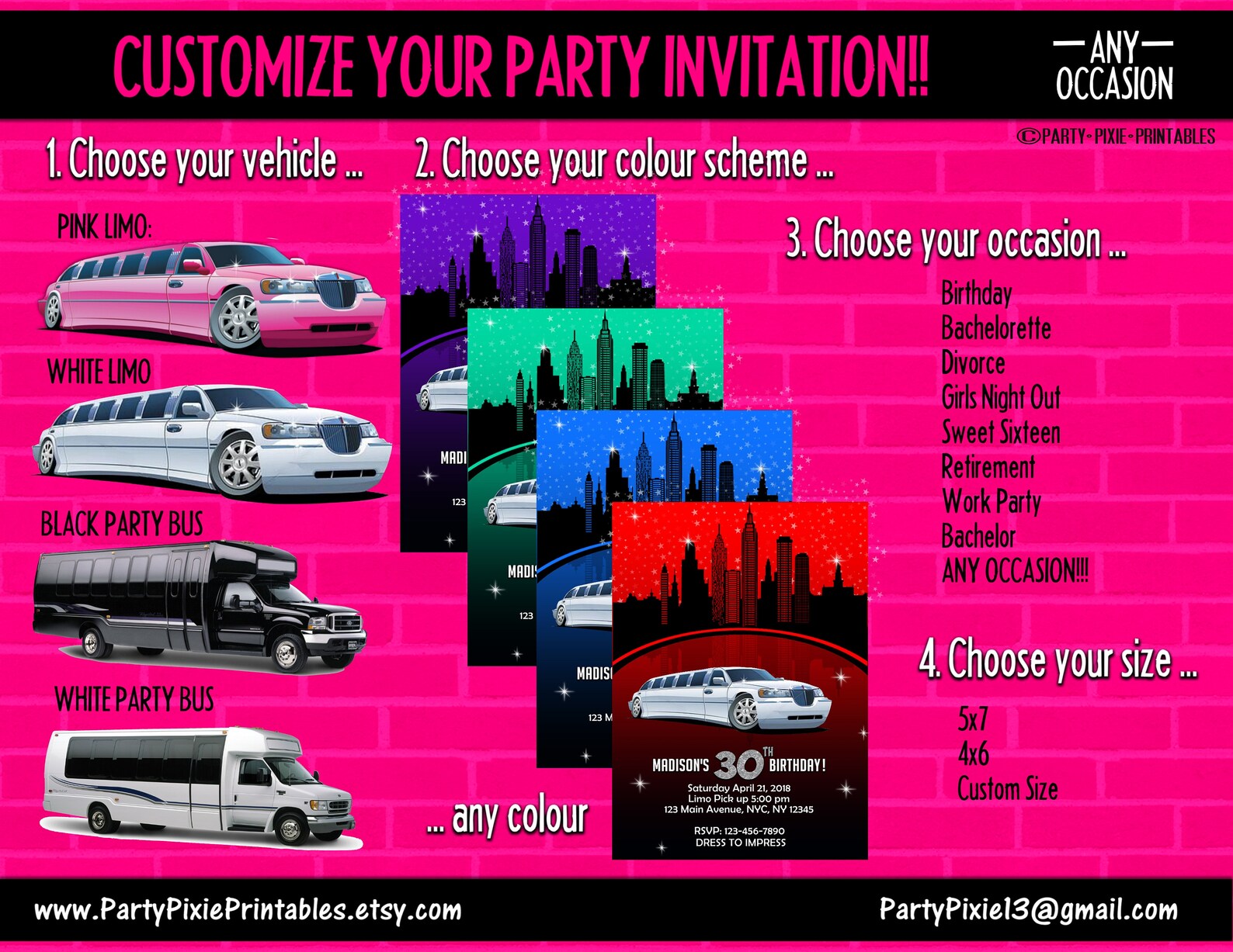 Limo Party Bus Party Invitations - Customized for Your Special Occasion ...