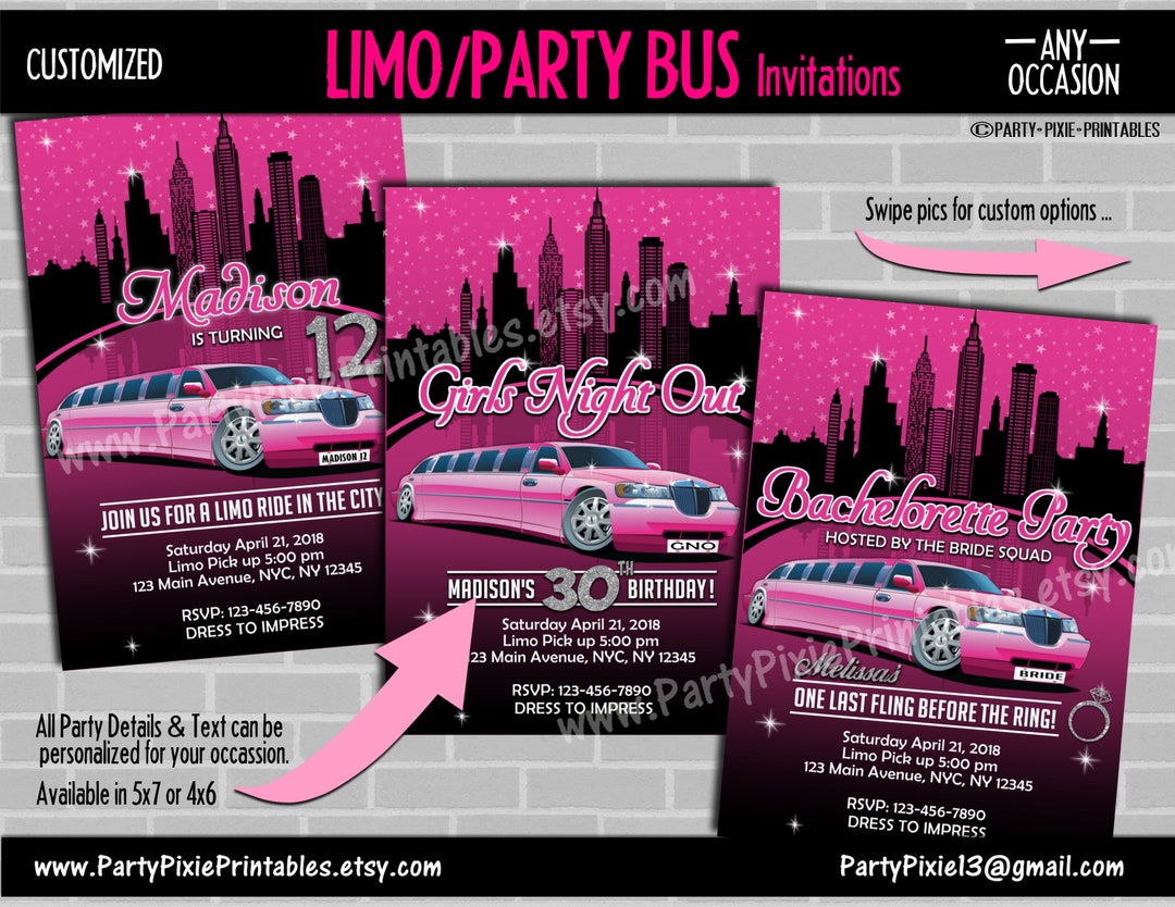 Limo Party Bus Party Invitations - Customized for Your Special Occasion ...