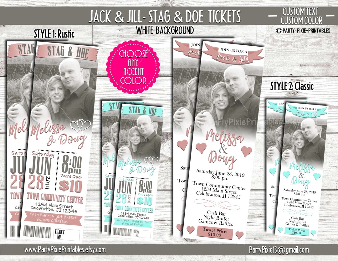 Jack and Jill Buck and Doe Stag Stagette Party Invitations - Ticket ...