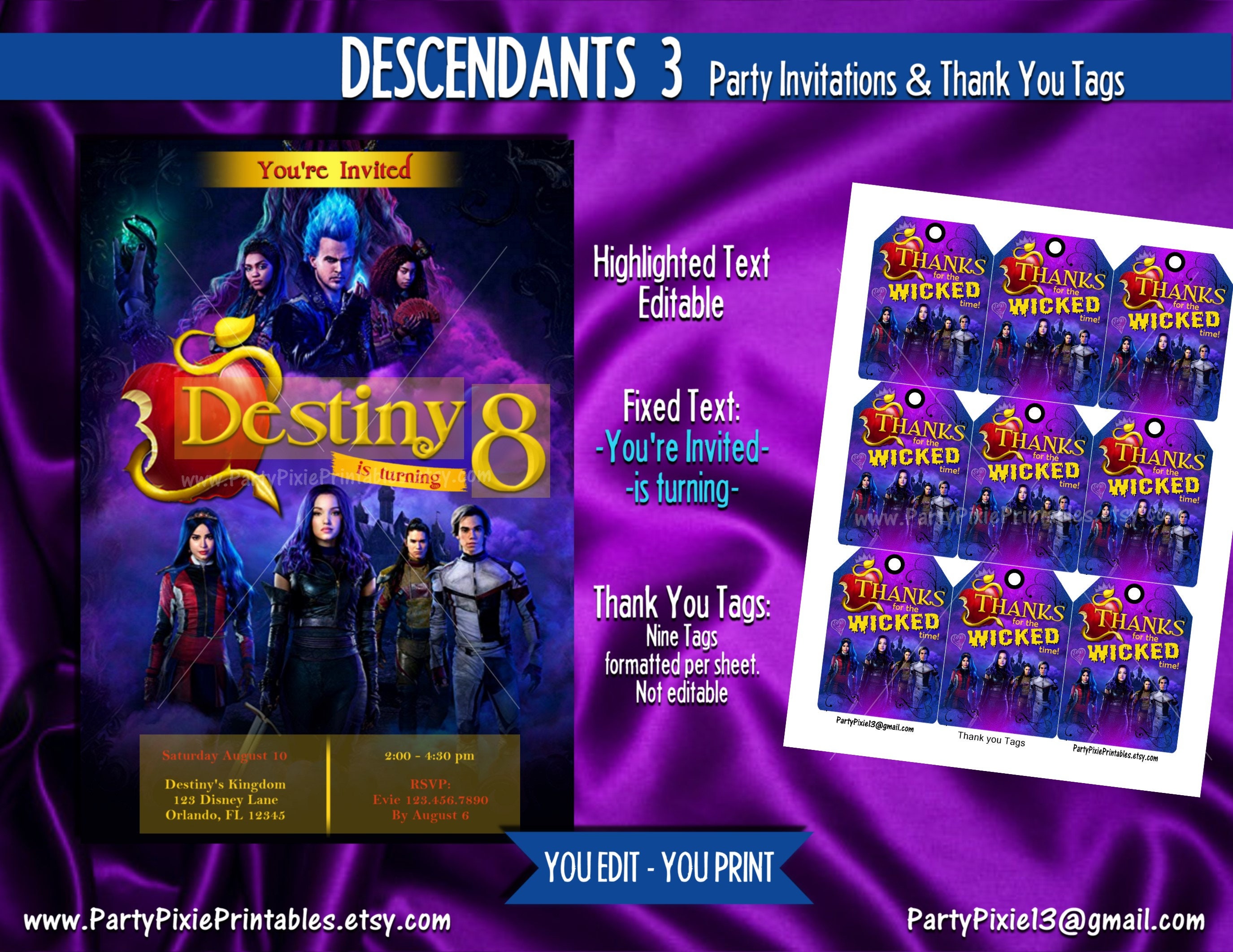 INSTANT DOWNLOAD Descendants 3 Party Invitations 5x7 4x6 | Etsy