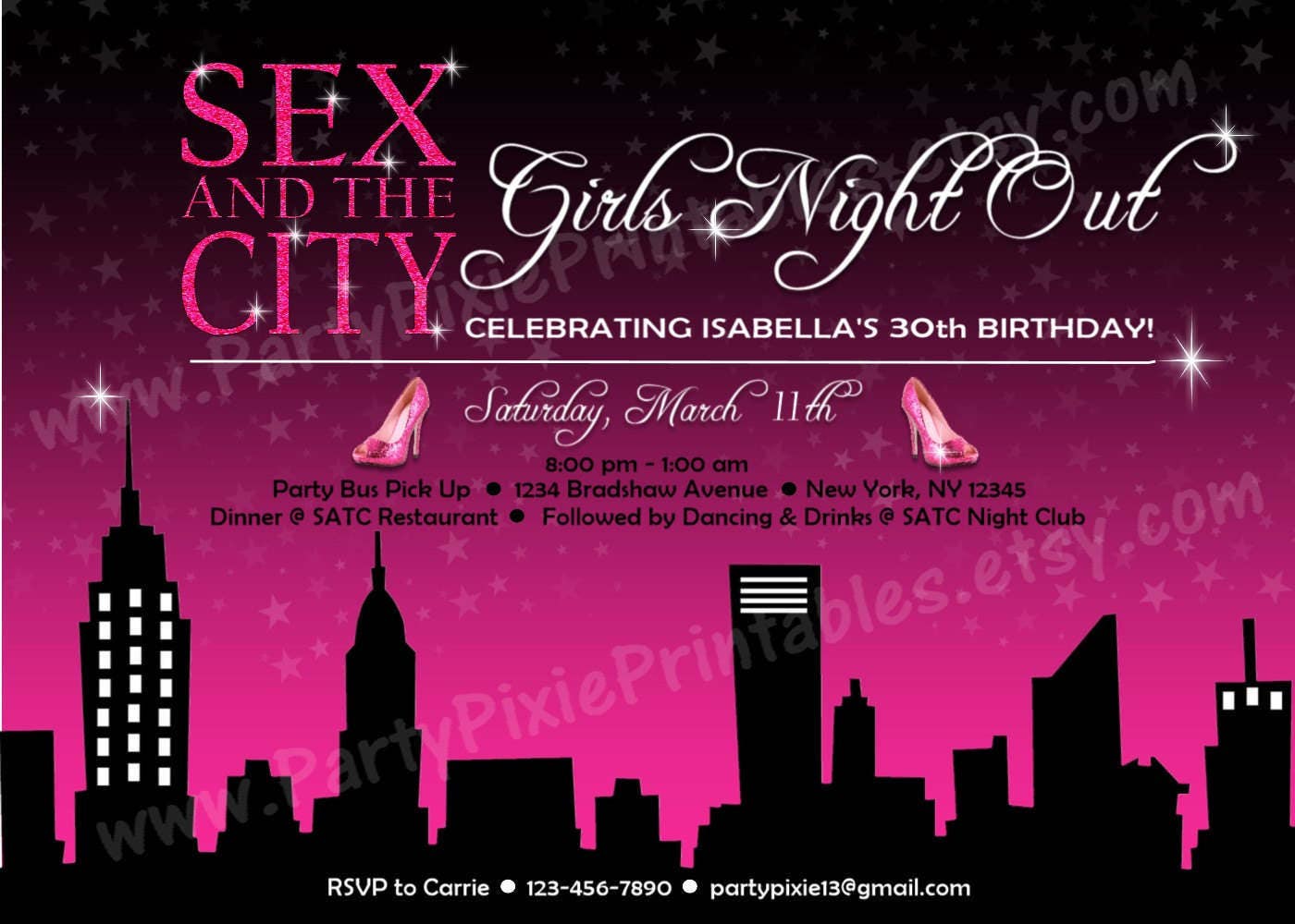 Sex And The City Party Invitations Bachelorette Girls Night Etsy Free