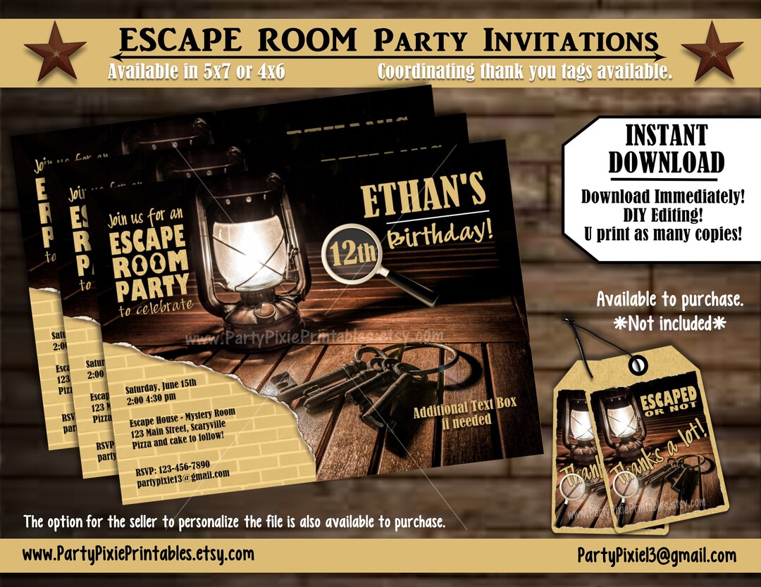INSTANT DOWNLOAD Escape Room Party Invitations - 5x7/4x6 - Printable ...