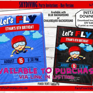 INSTANT DOWNLOAD Skydiving Indoor Outdoor Ifly Party Invitations - Girl ...