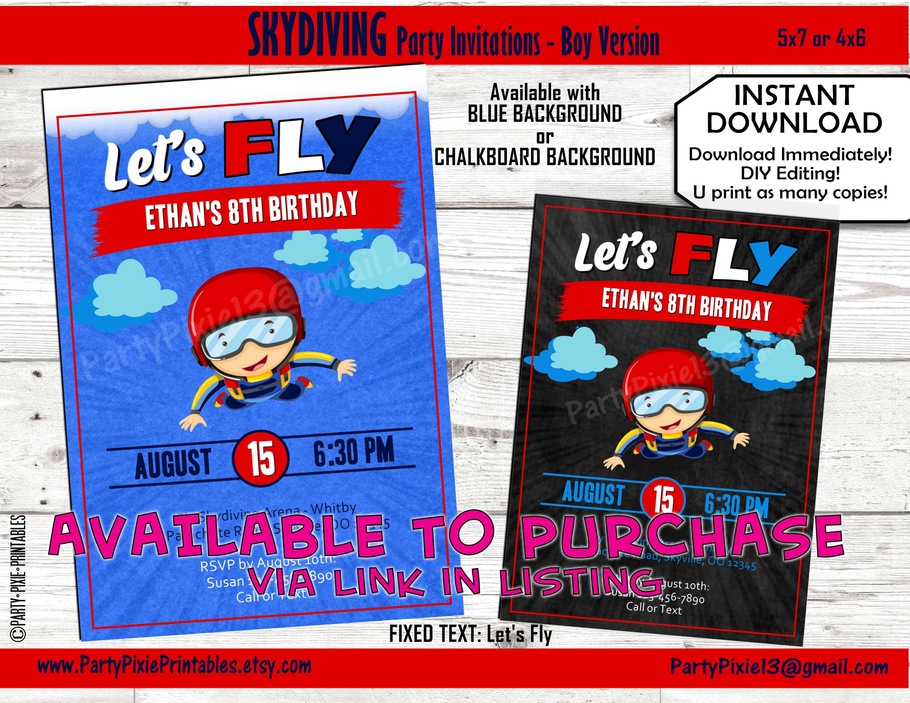 INSTANT DOWNLOAD Skydiving Indoor Outdoor Ifly Party | Etsy Canada