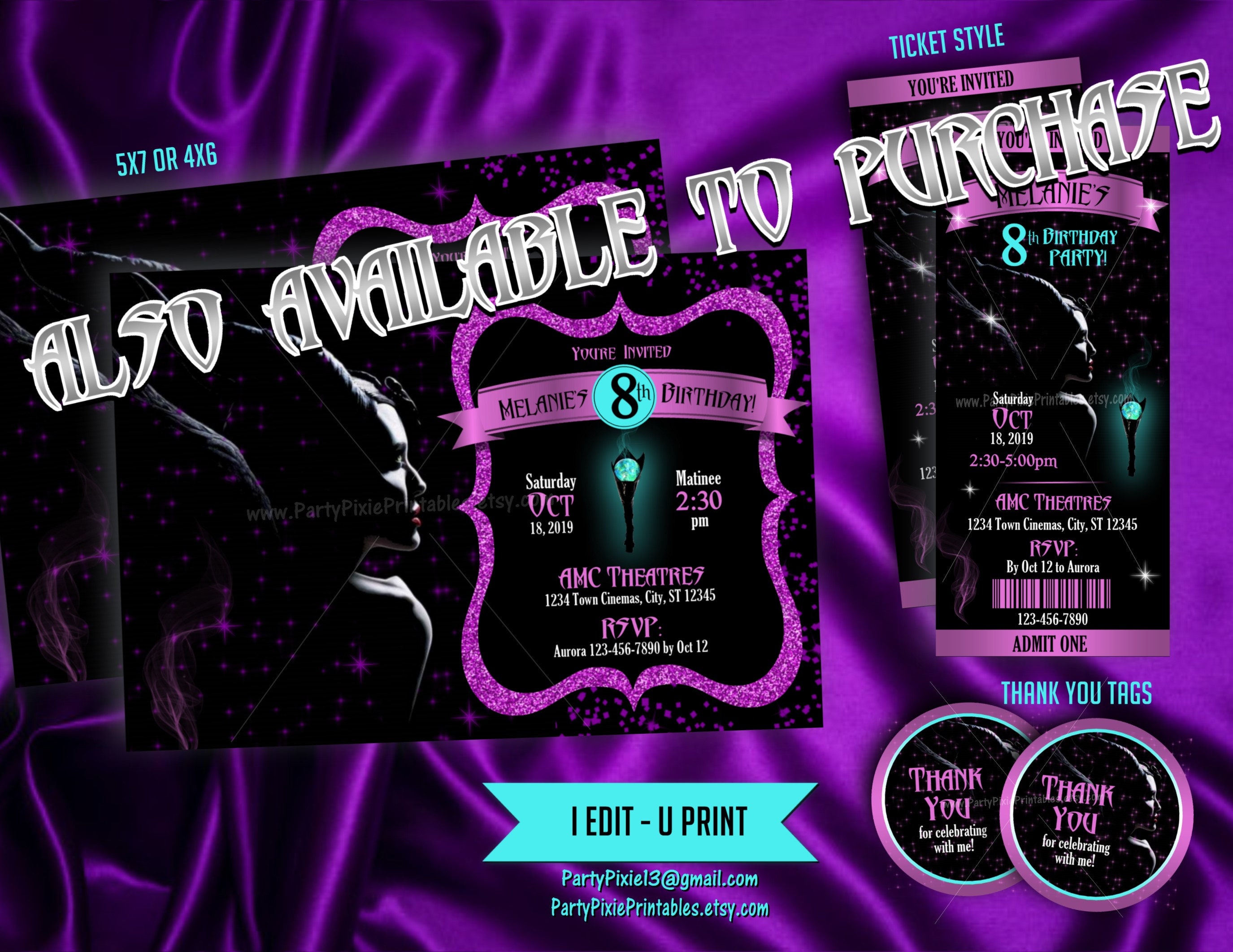 Maleficent Ticket Style Party Invitations Personalized & - Etsy Canada