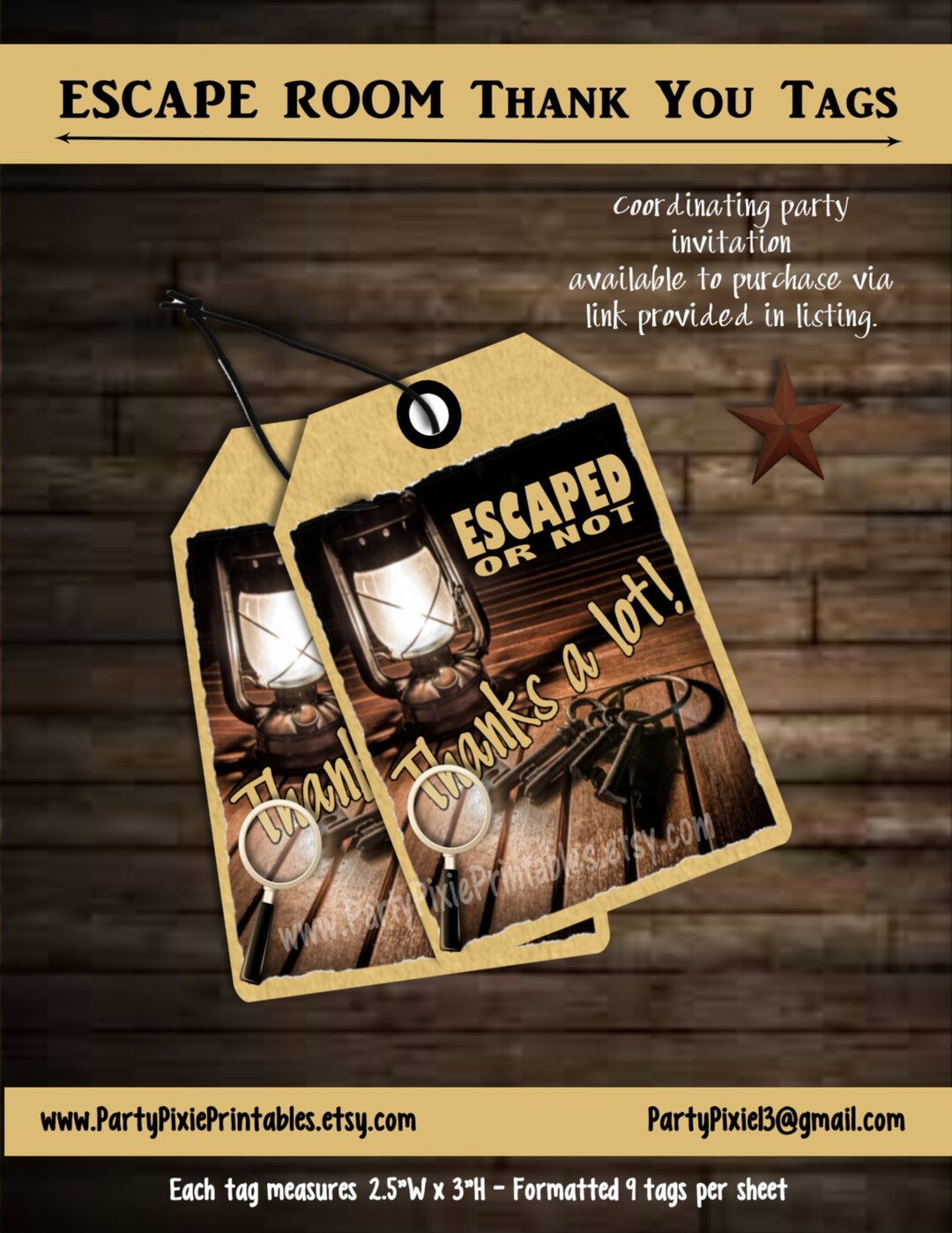 INSTANT DOWNLOAD Escape Room Party Favor Thank You Tags - Instant ...