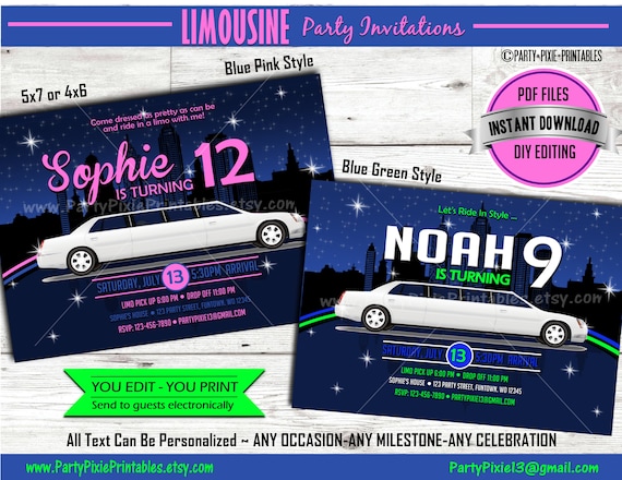 INSTANT DOWNLOAD Limo Party Invitation 5x7 4x6 DIY - Etsy
